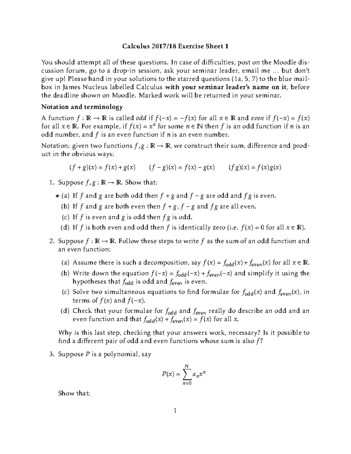 Calculus exercises 01 - Calculus 2017/18 Exercise Sheet 1 You should ...