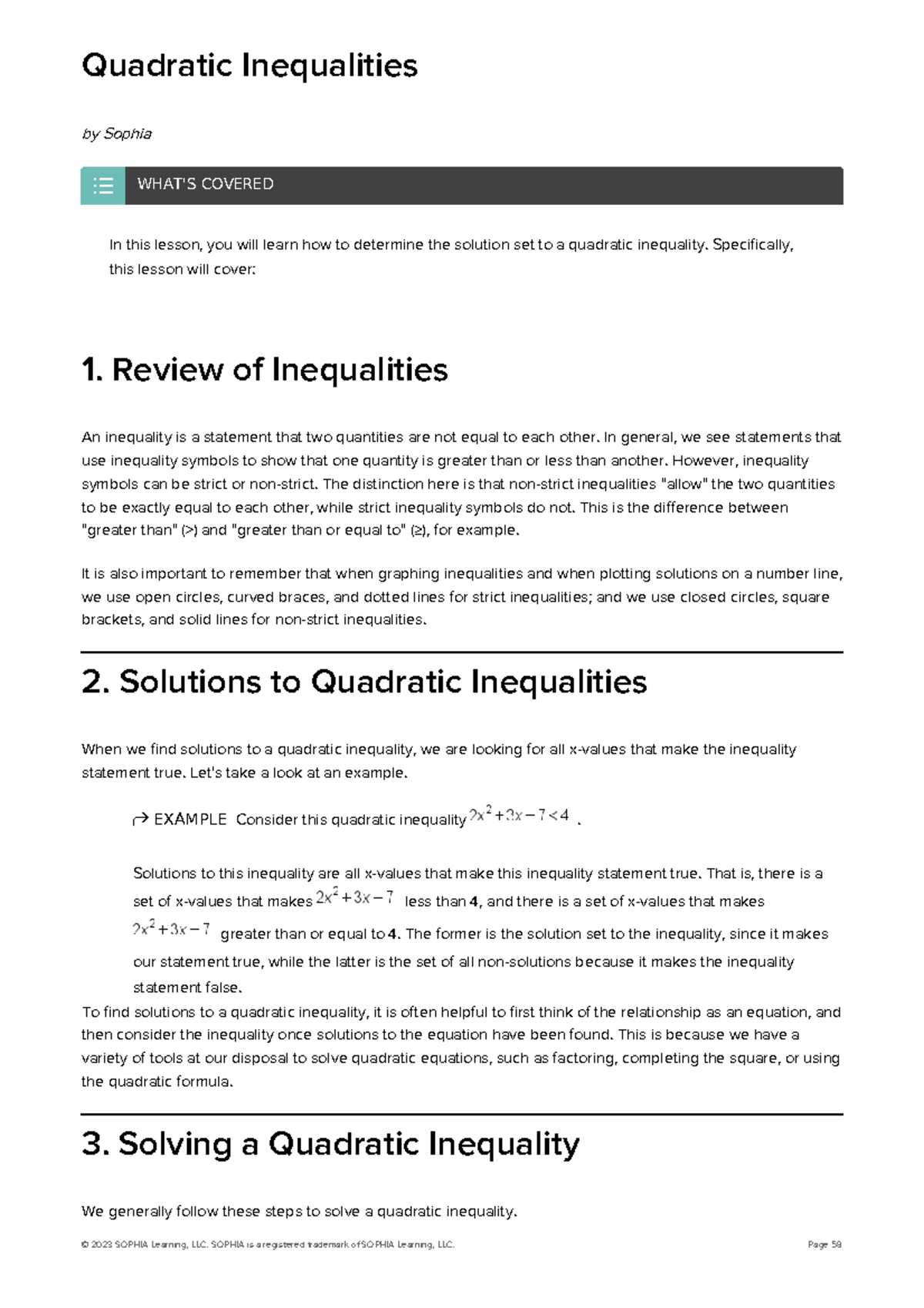 College Algebra unit-4-tutorials PDF2 - Quadratic Inequalities by ...