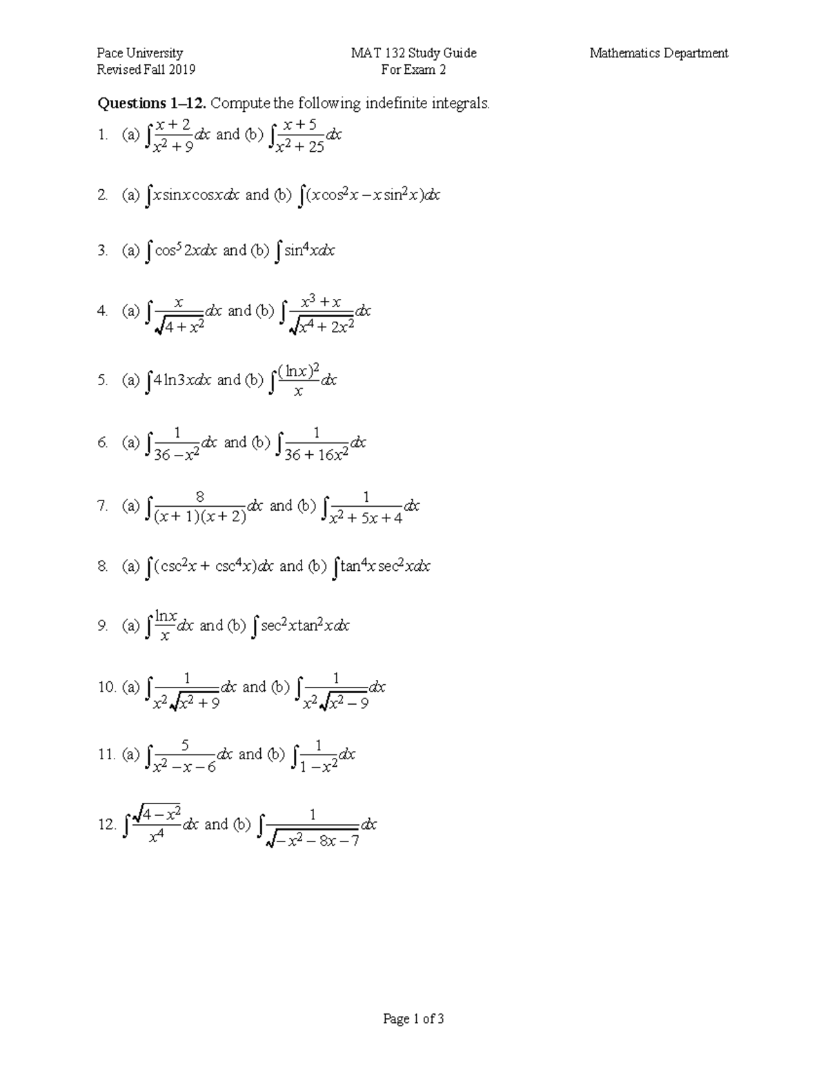 MAT 132 Exam 2 Study Guide - Pace University MAT 132 Study Guide ...