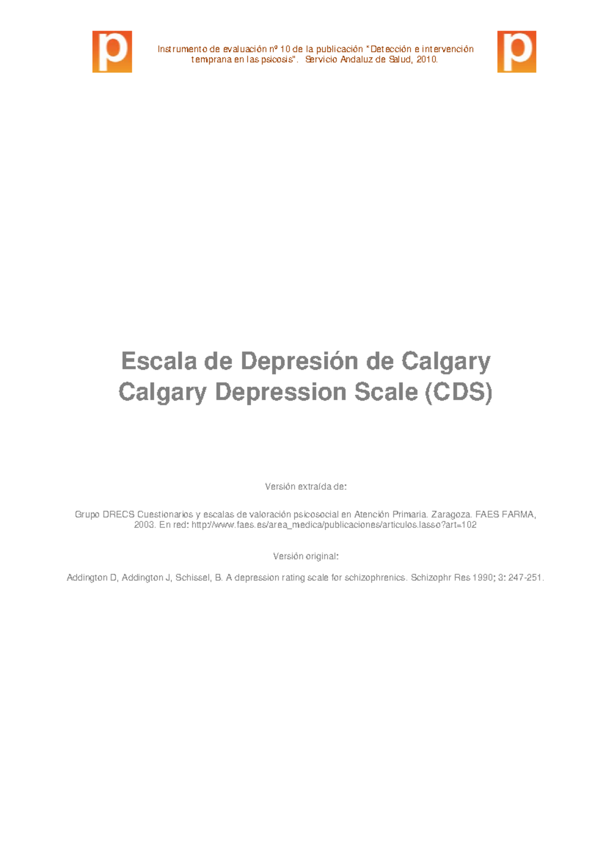 CDS Calgary - Escala para valorar depresión - Escala de Depresión de ...