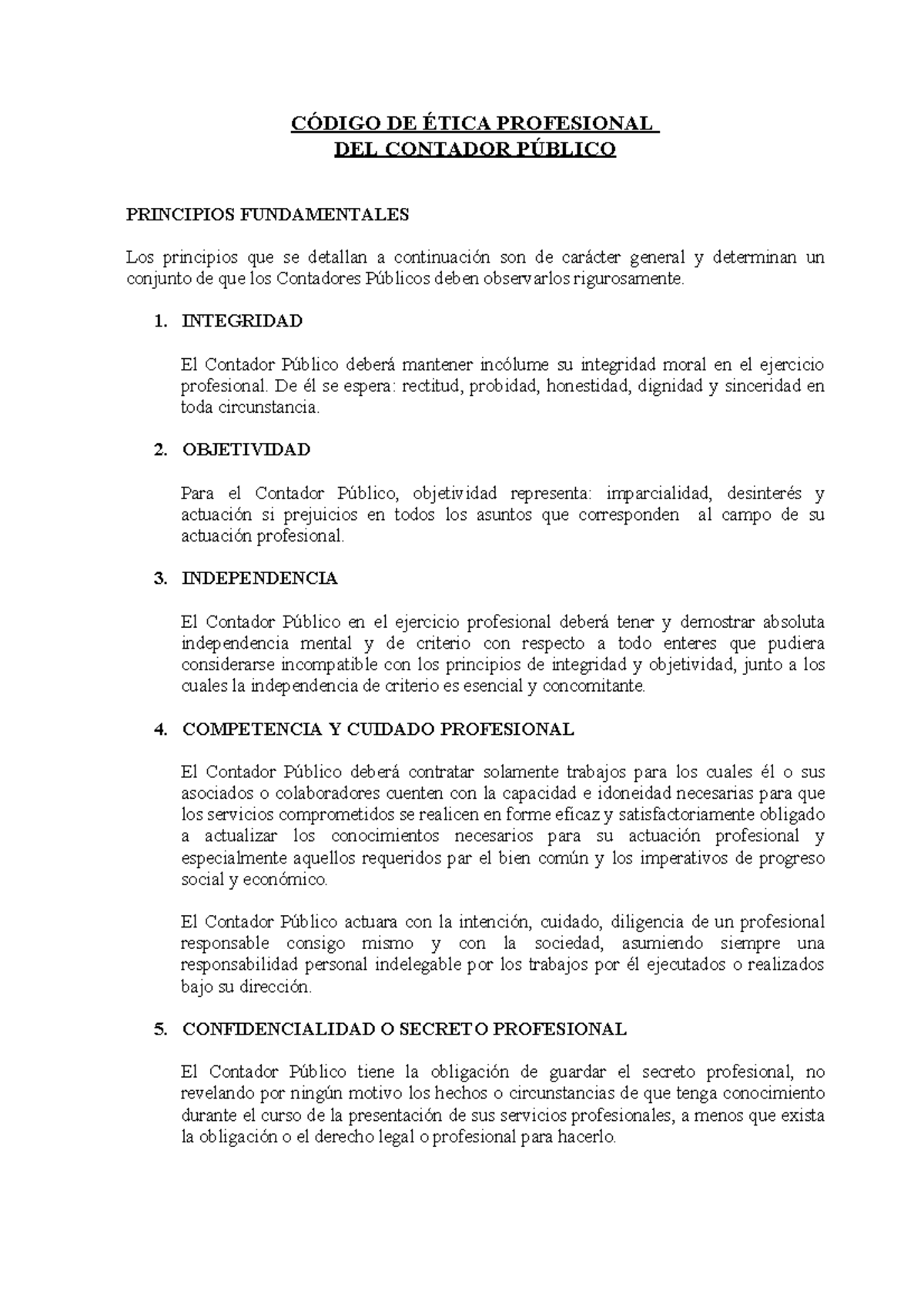 Codigo DE Etica Profesional - CÓDIGO DE ÉTICA PROFESIONAL DEL CONTADOR ...