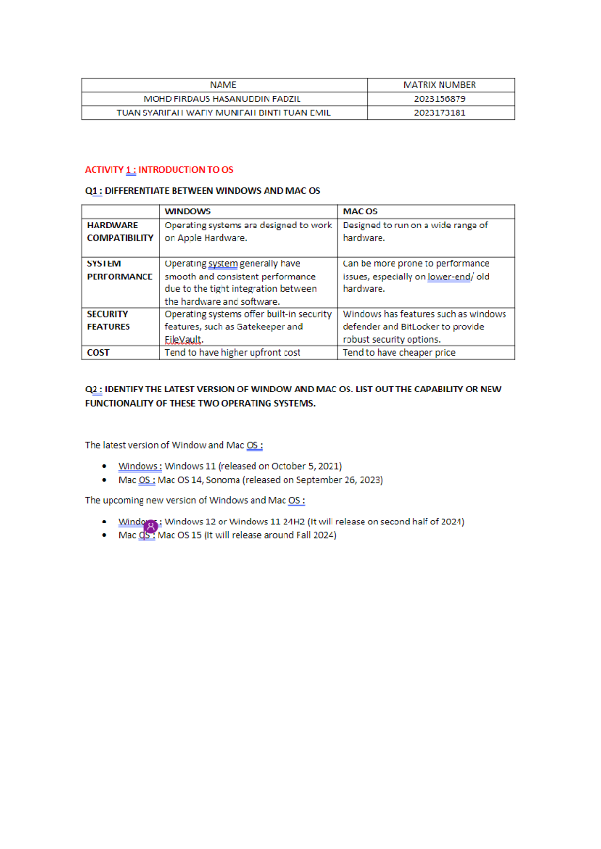 LAB 1 group assignment - noted - NAME MATRIX NUMBER MOHD FIRDAUS ...