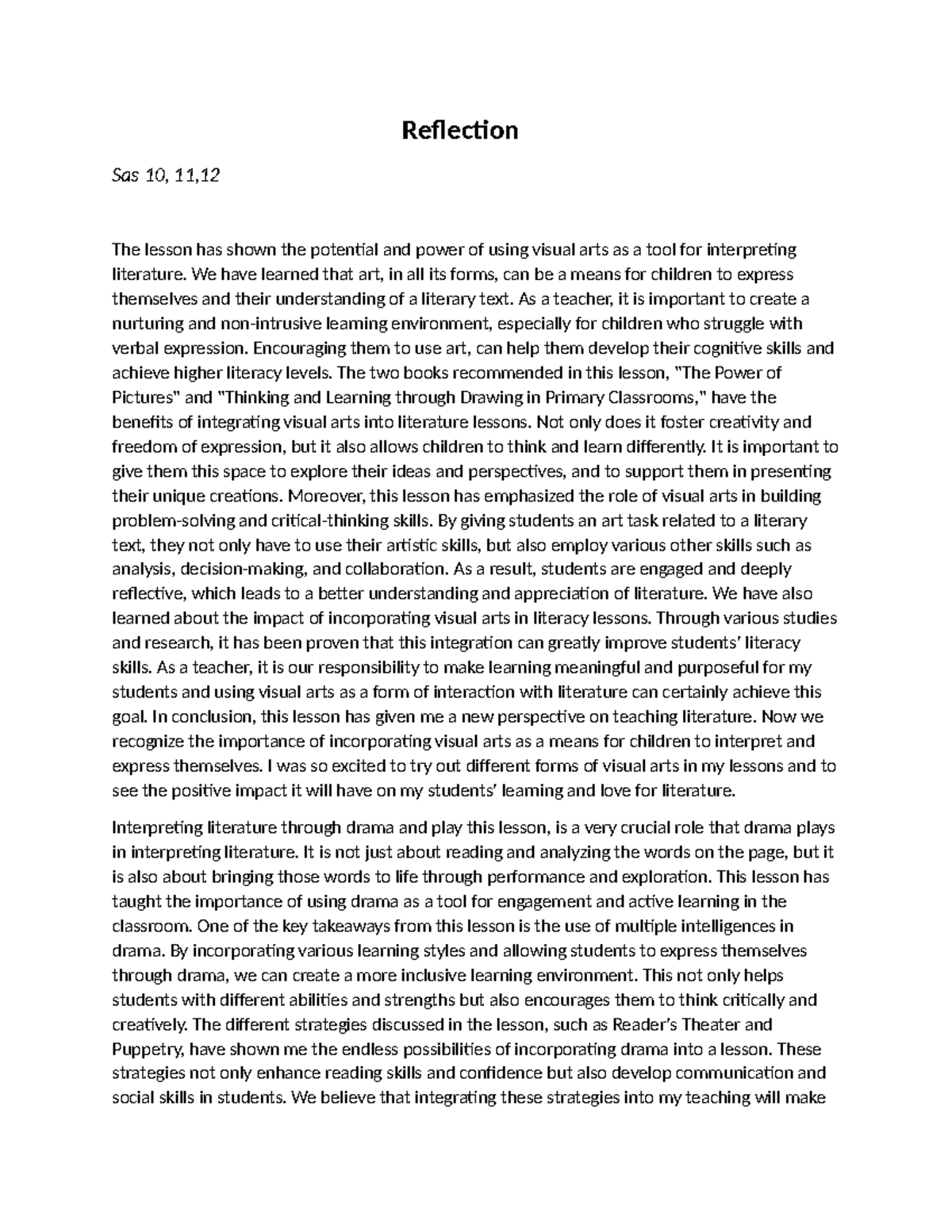 Reflection 10, 11, 12 - review - Reflection Sas 10, 11, The lesson has ...