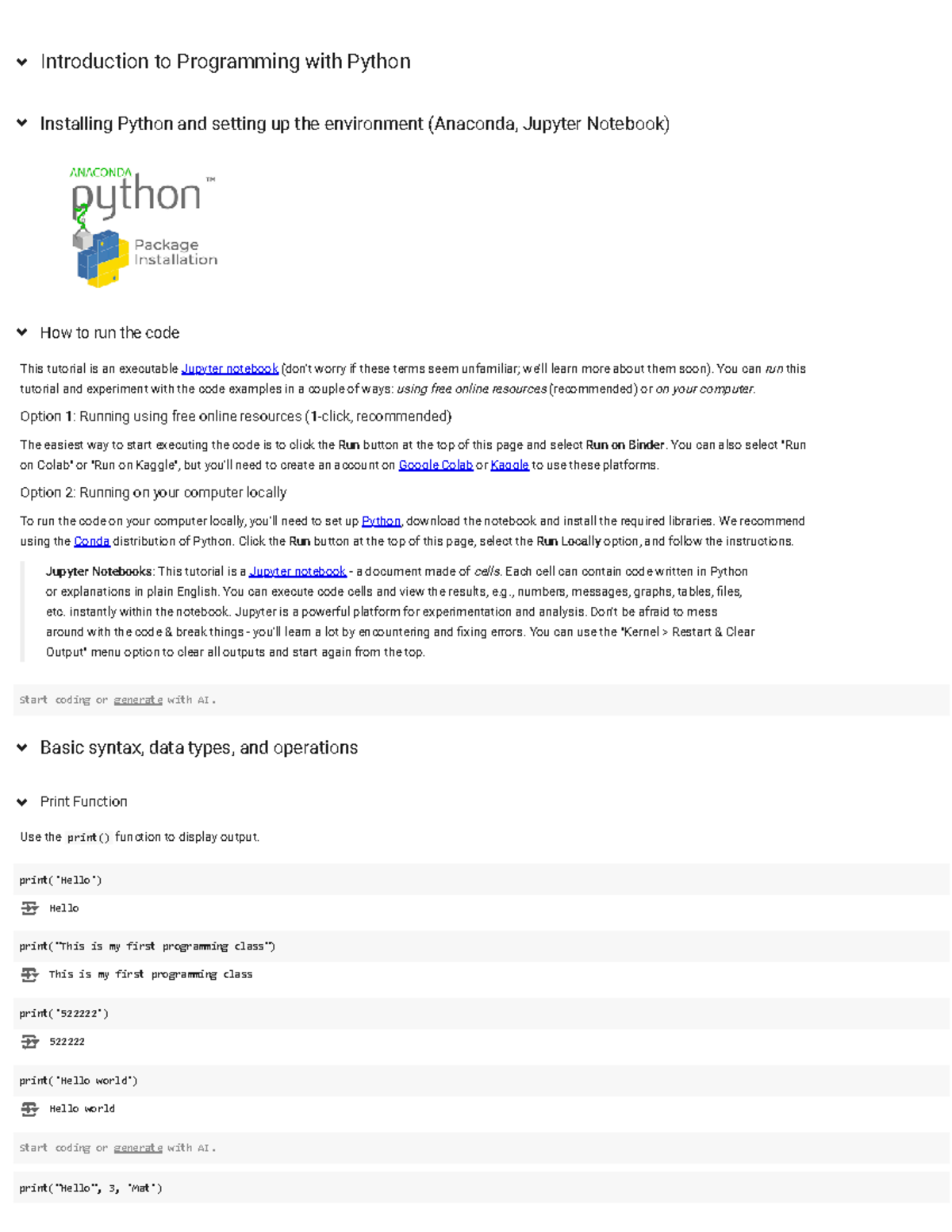Lesson 1 Basic Python Class.ipynb - Colab - Introduction to Programming with Python Installing ...