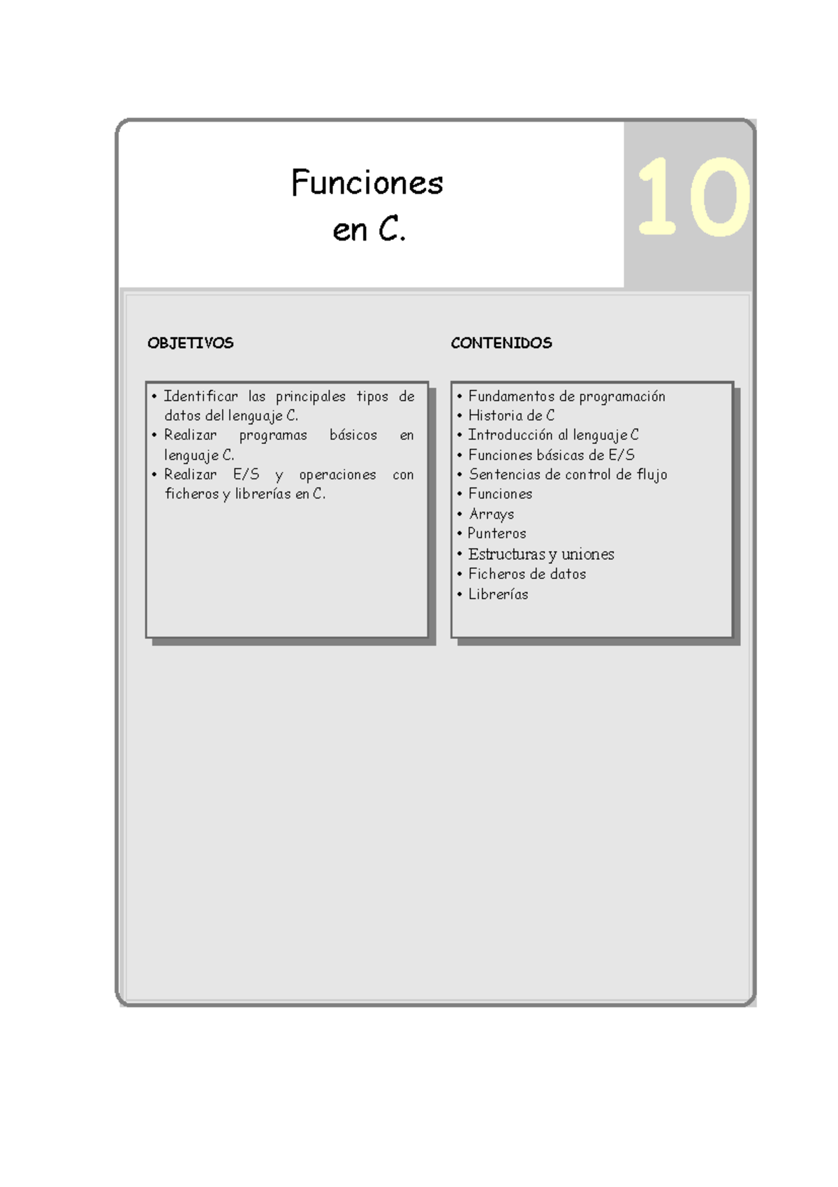 10 funciones en C 07-11 - Una función es una porción de código que se ...