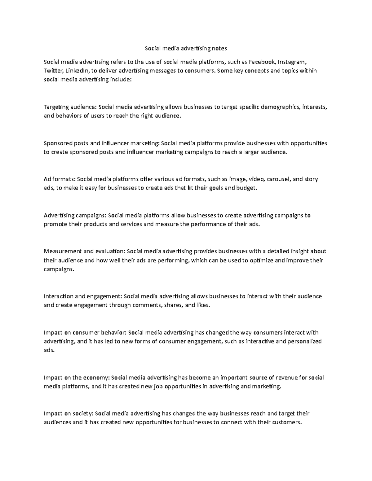 Social media advertising notes - Social media advertising refers to the ...