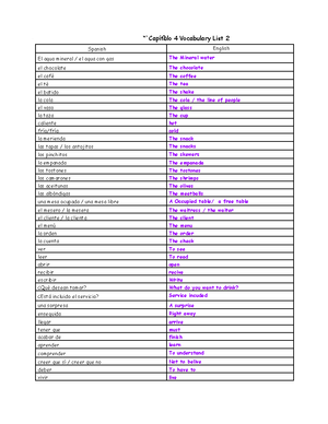 Capítulo 4 Vocabulary List 1 - Google Docs - Capítulo 4: Vocabulary ...
