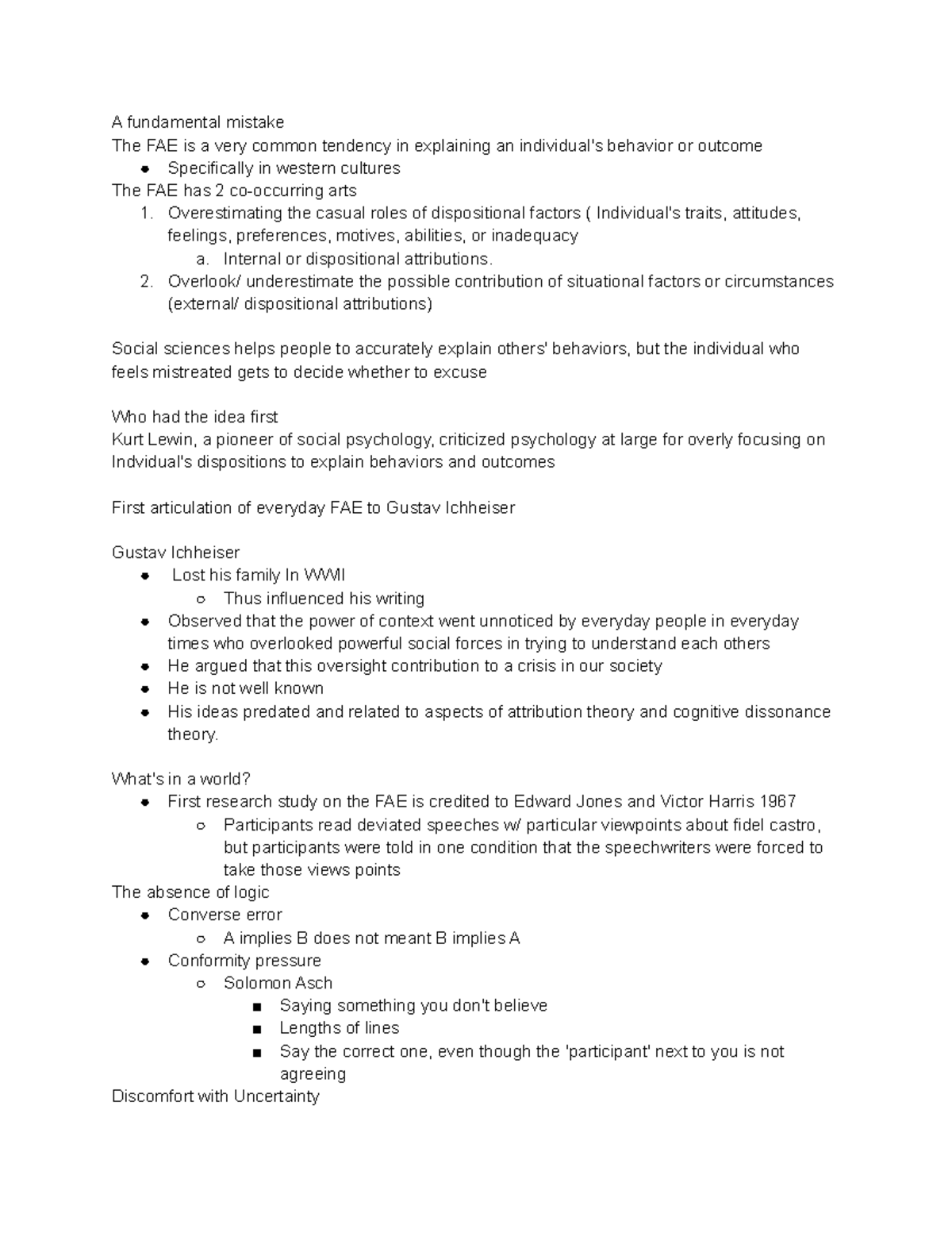 FAE notes - A fundamental mistake The FAE is a very common tendency in ...