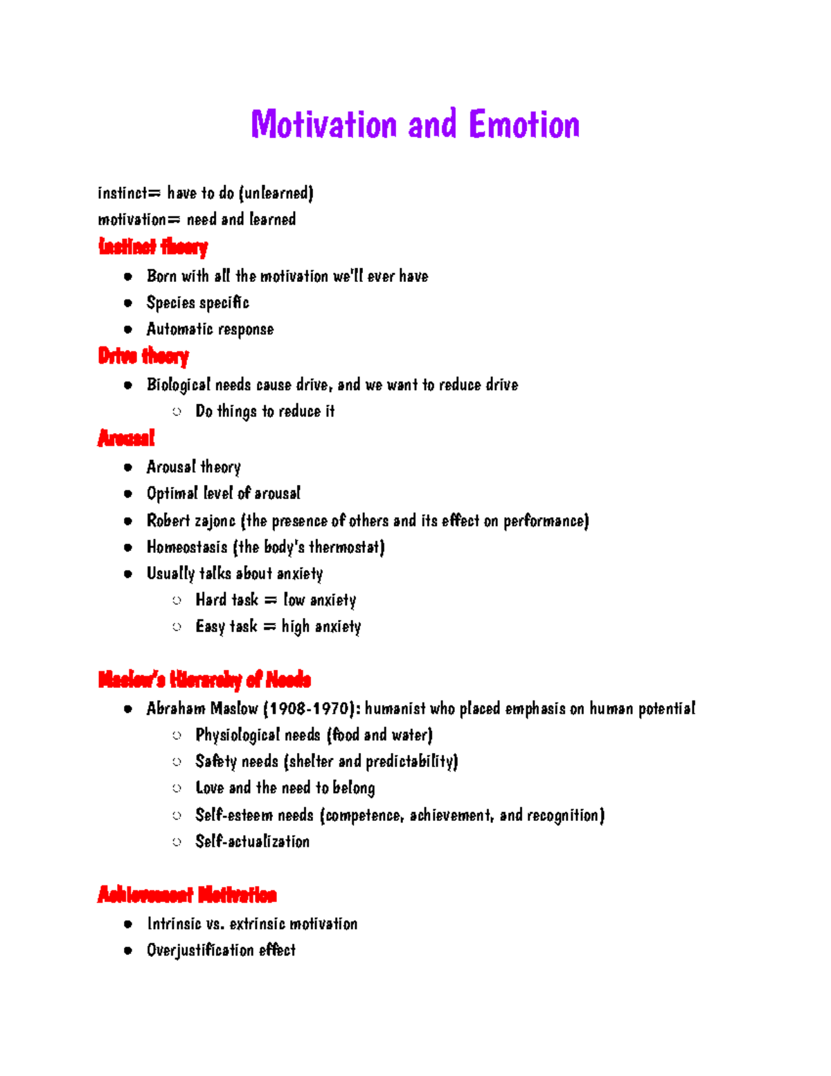 Psych Chapter 10 - Vietor - Motivation and Emotion instinct= have to do (unlearned) motivation ...