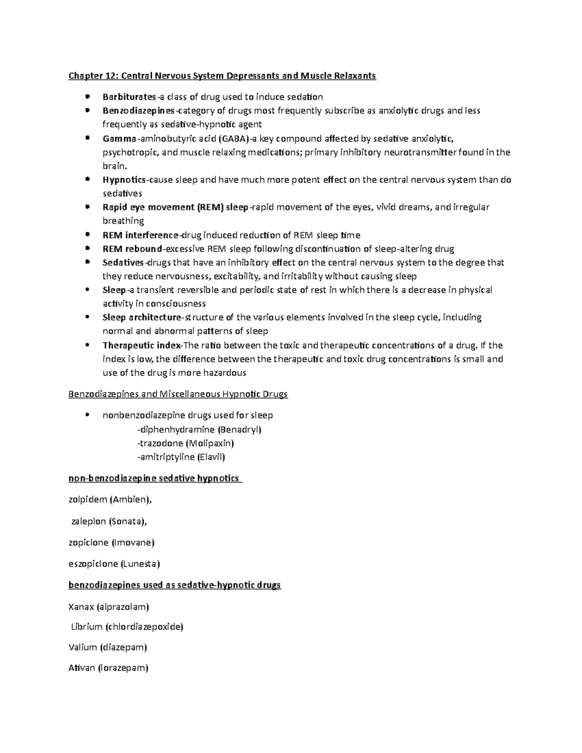 Central Nervous System Depressants and Muscle Relaxants: Effects Uses ...