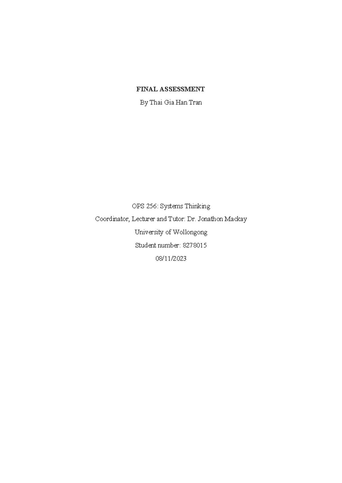 CSH Boundary Judgements - FINAL ASSESSMENT By Thai Gia Han Tran OPS 256 ...