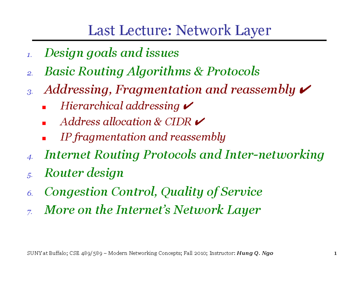 Lecture slides, lecture 16 - Internet routing - Last Lecture: Network ... Lecture slides, lecture 16 - Internet routing - Last Lecture: Network ...