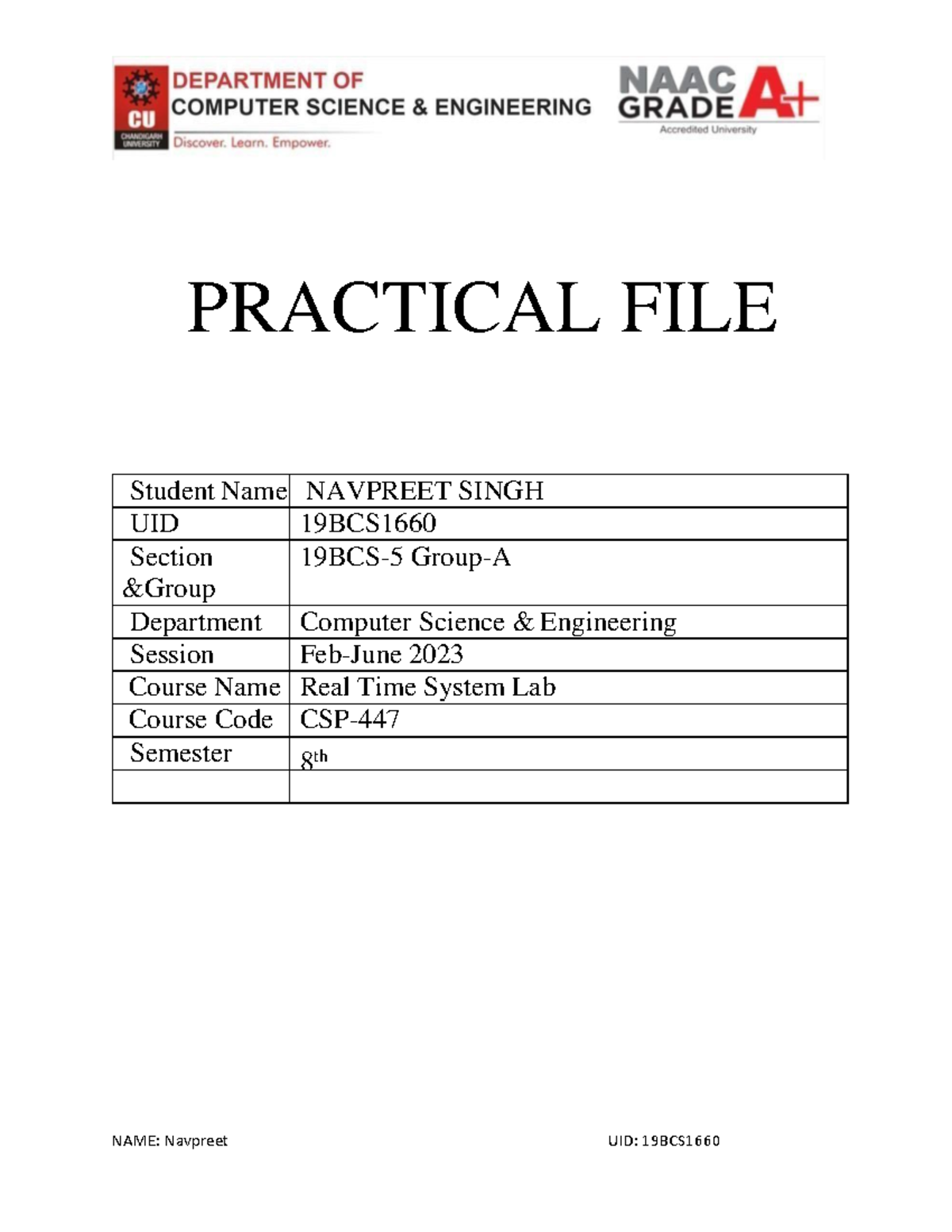 Exp-1 RTS - Experiment-1 - PRACTICAL FILE Student Name NAVPREET SINGH UID 19BCS Section &Group ...