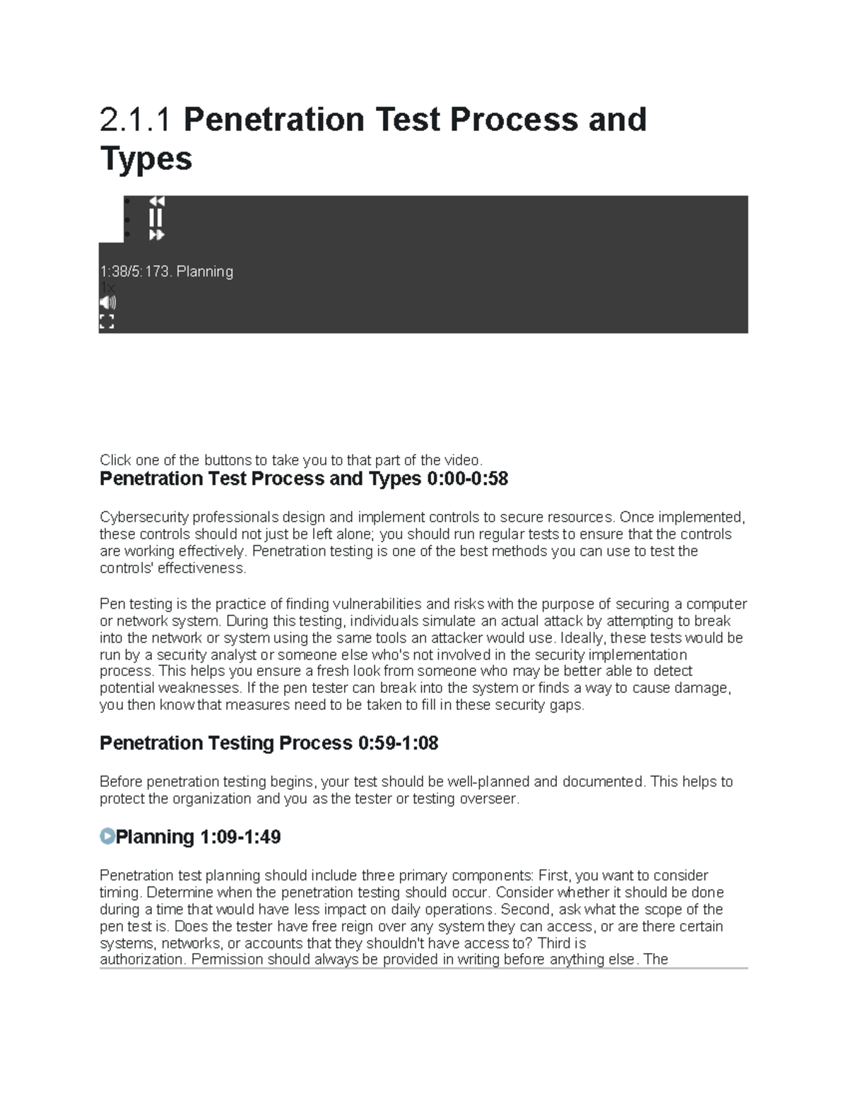 2.1.1 Penetration Test Process and Types Video Script - 2.1 Penetration ...