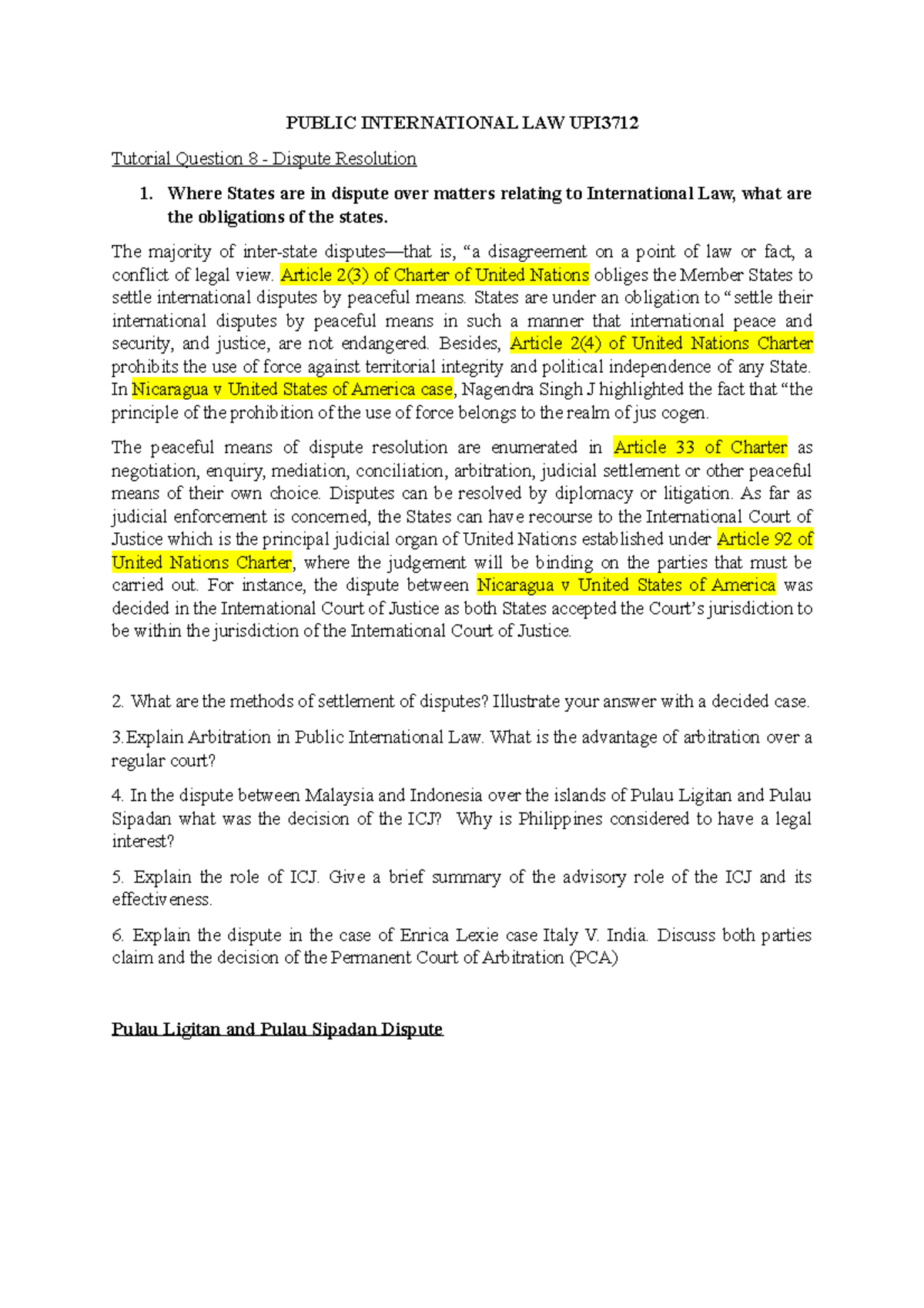 PIL TUT 9 Dispute Resolution - PUBLIC INTERNATIONAL LAW UPI Tutorial ...