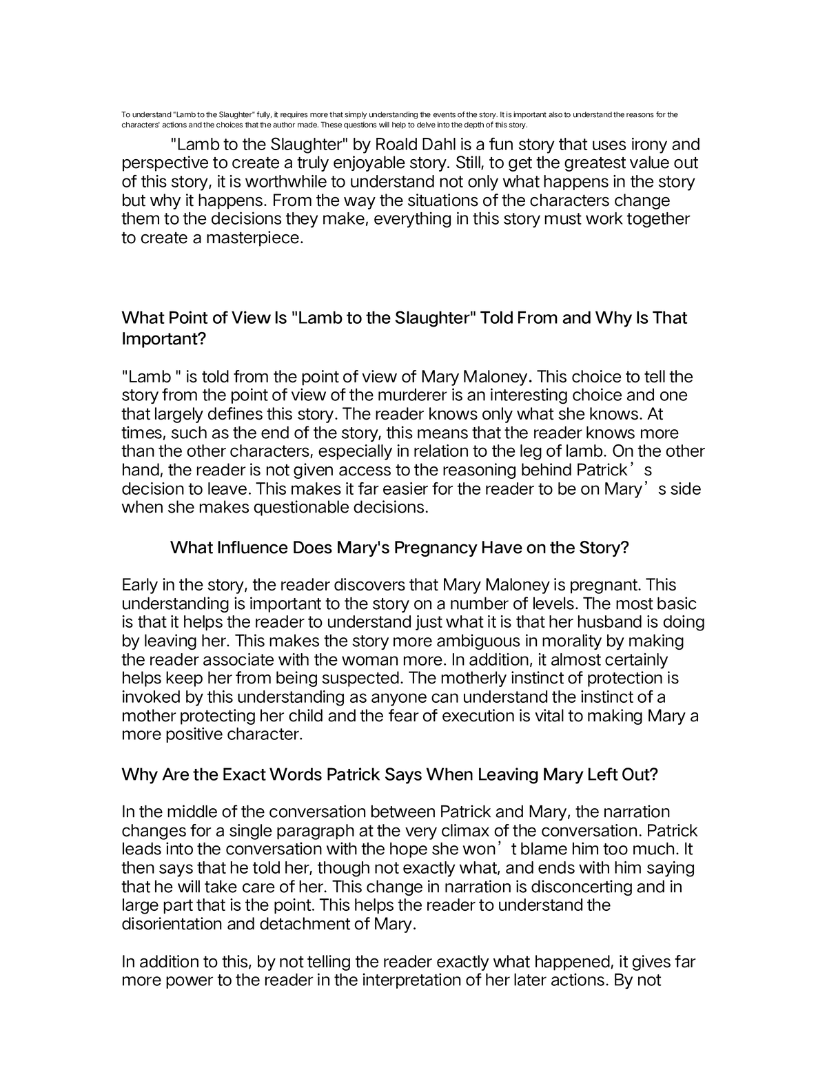 Lamb to the Slaughter- Q&A analysis - To understand "Lamb to the ...