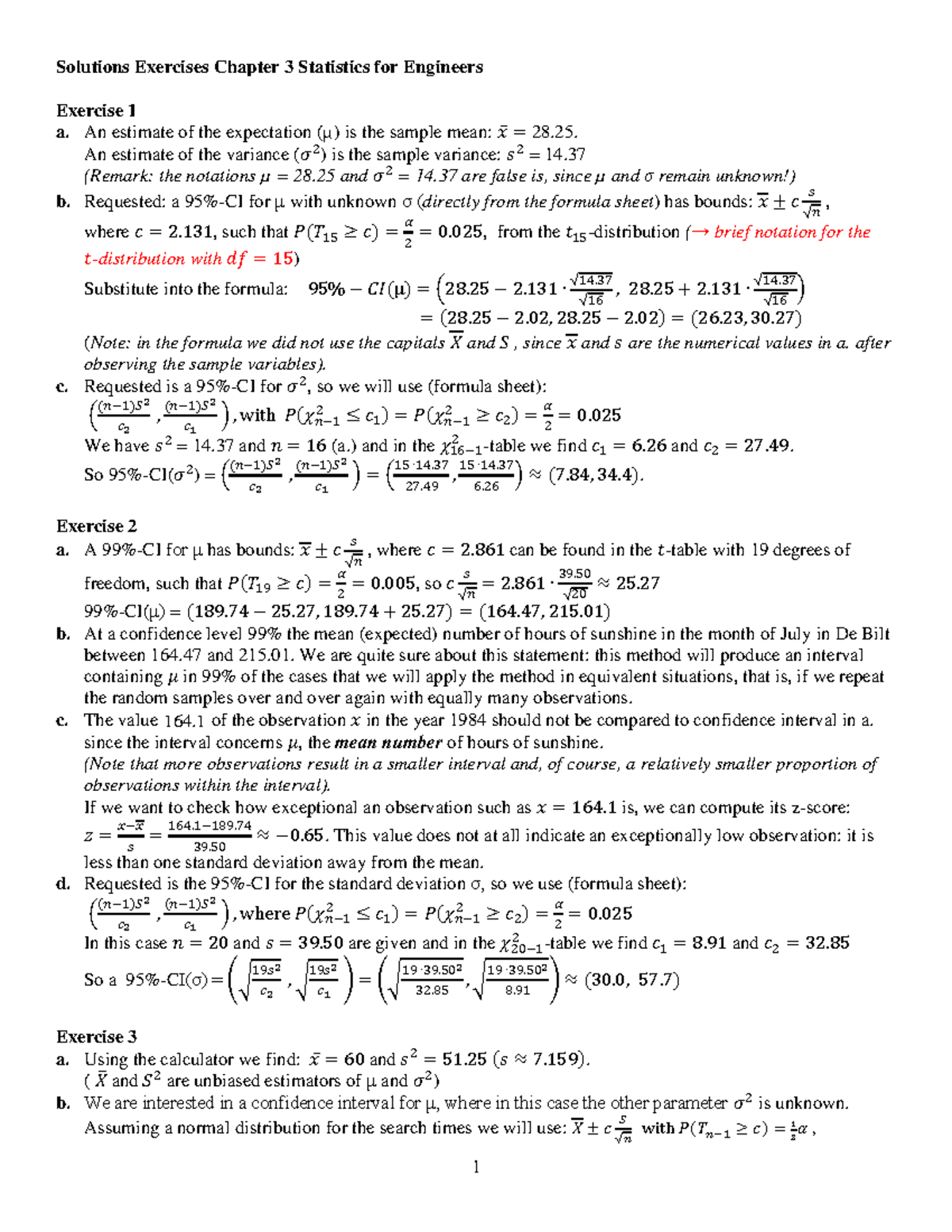Solutions Stat Ch 3 1 - Antwoorden Chapter 3 - 1 Solutions Exercises ...