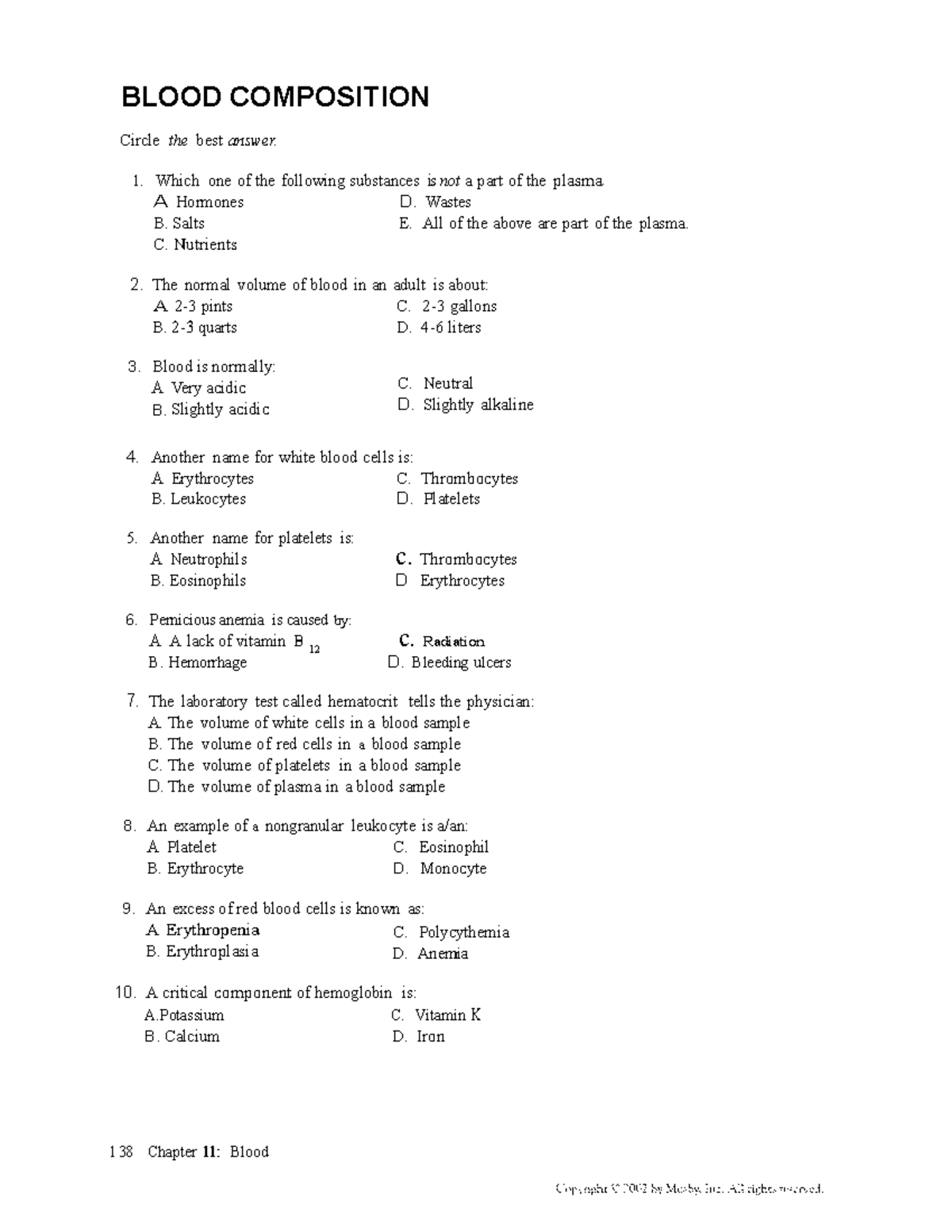 Bio unit 2 blood study guide activities for cohort - BLOOD COMPOSITION ...