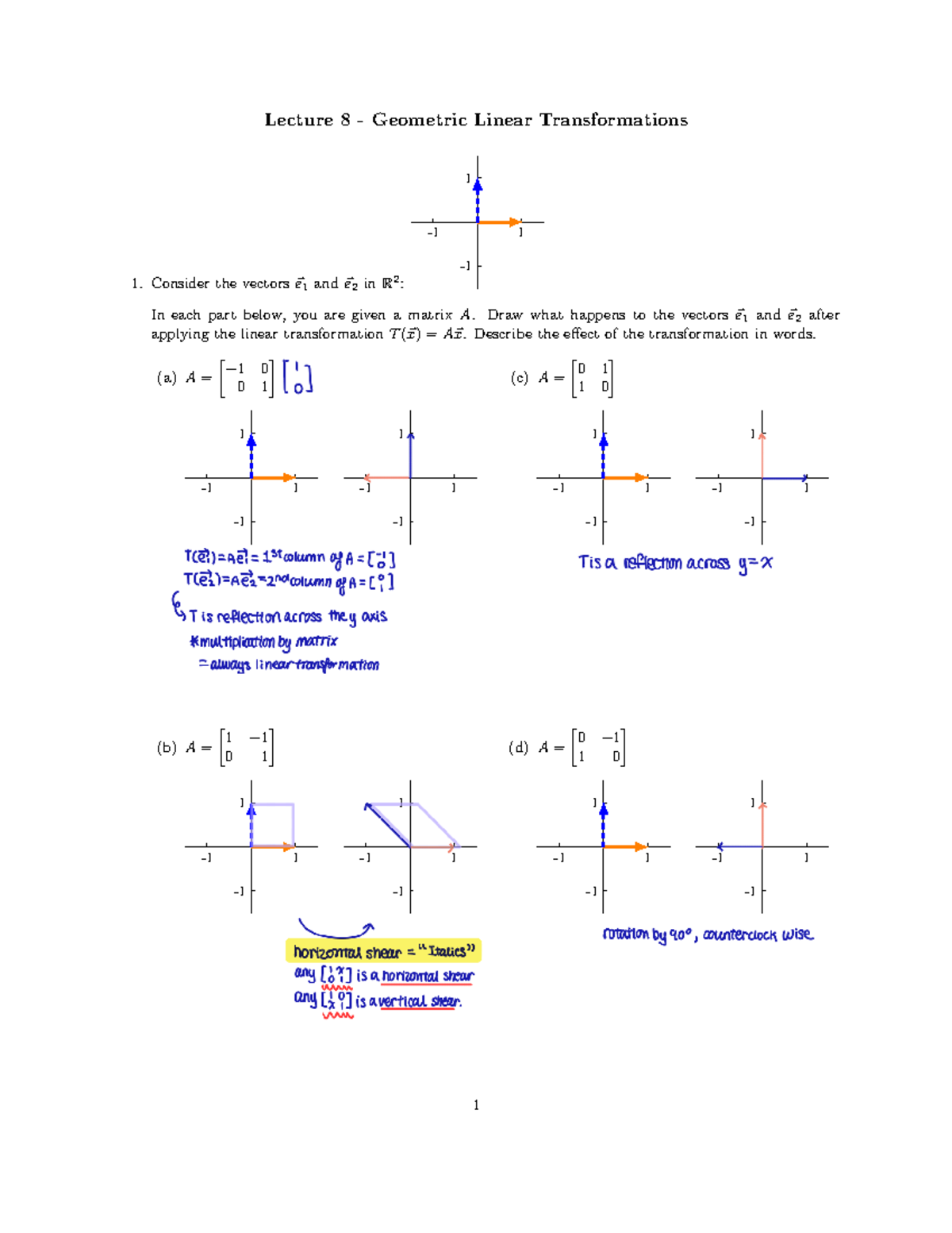 MATH 133) Lecture 8 - Lecture 8 - Geometric Linear Transformations Consider the vectorse ⃗ 1 ...