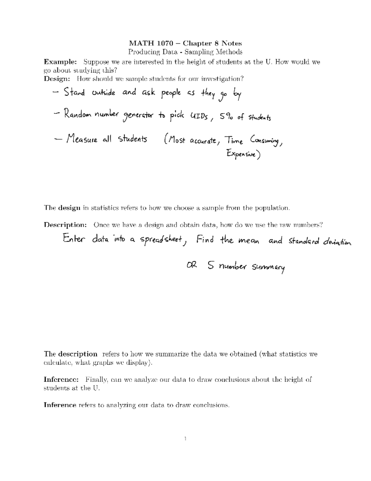 Chapter 8-Complete - stats - MATH 1070 Chapter 8 Notes Producing Data ...