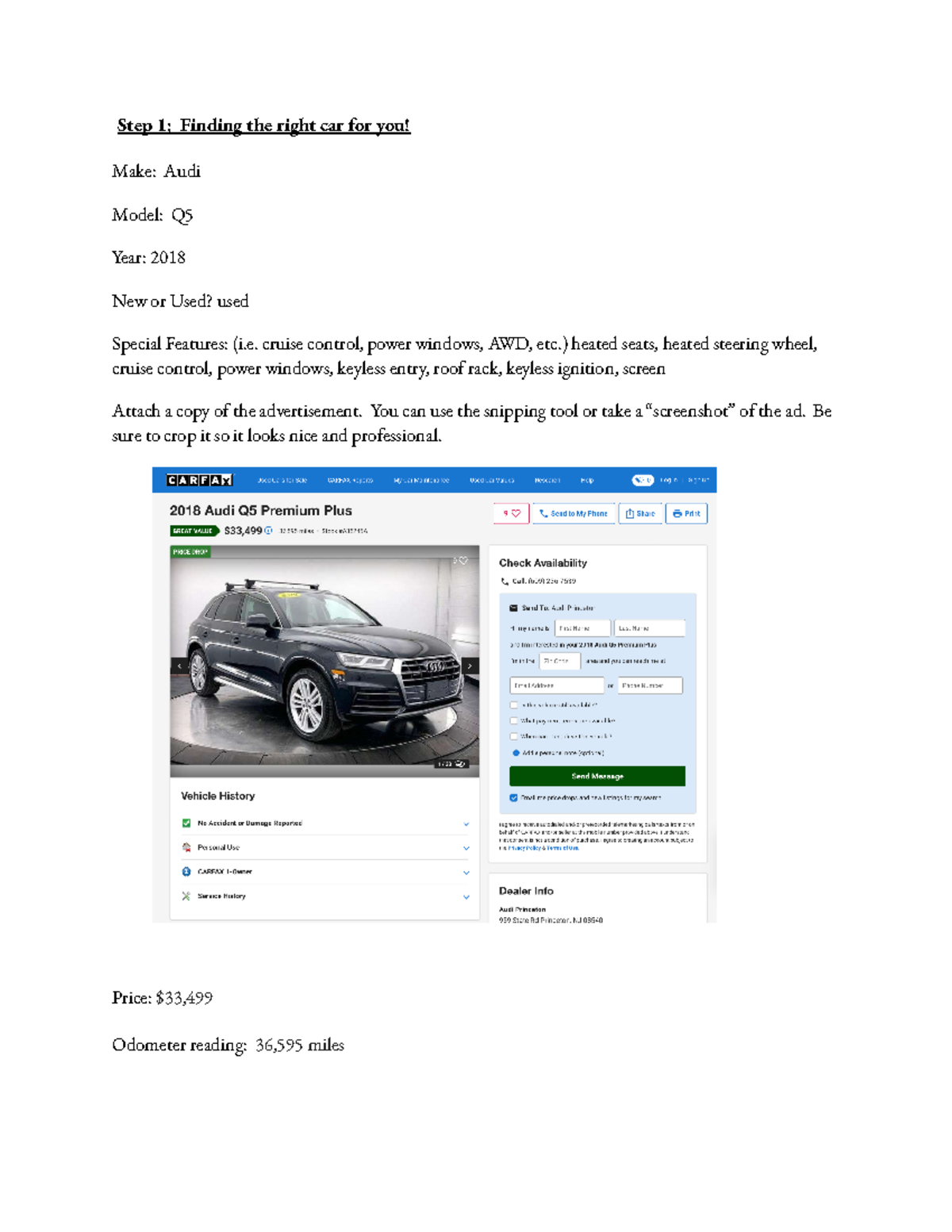 Math project 5 - Step 1: Finding the right car for you! Make: Audi ...