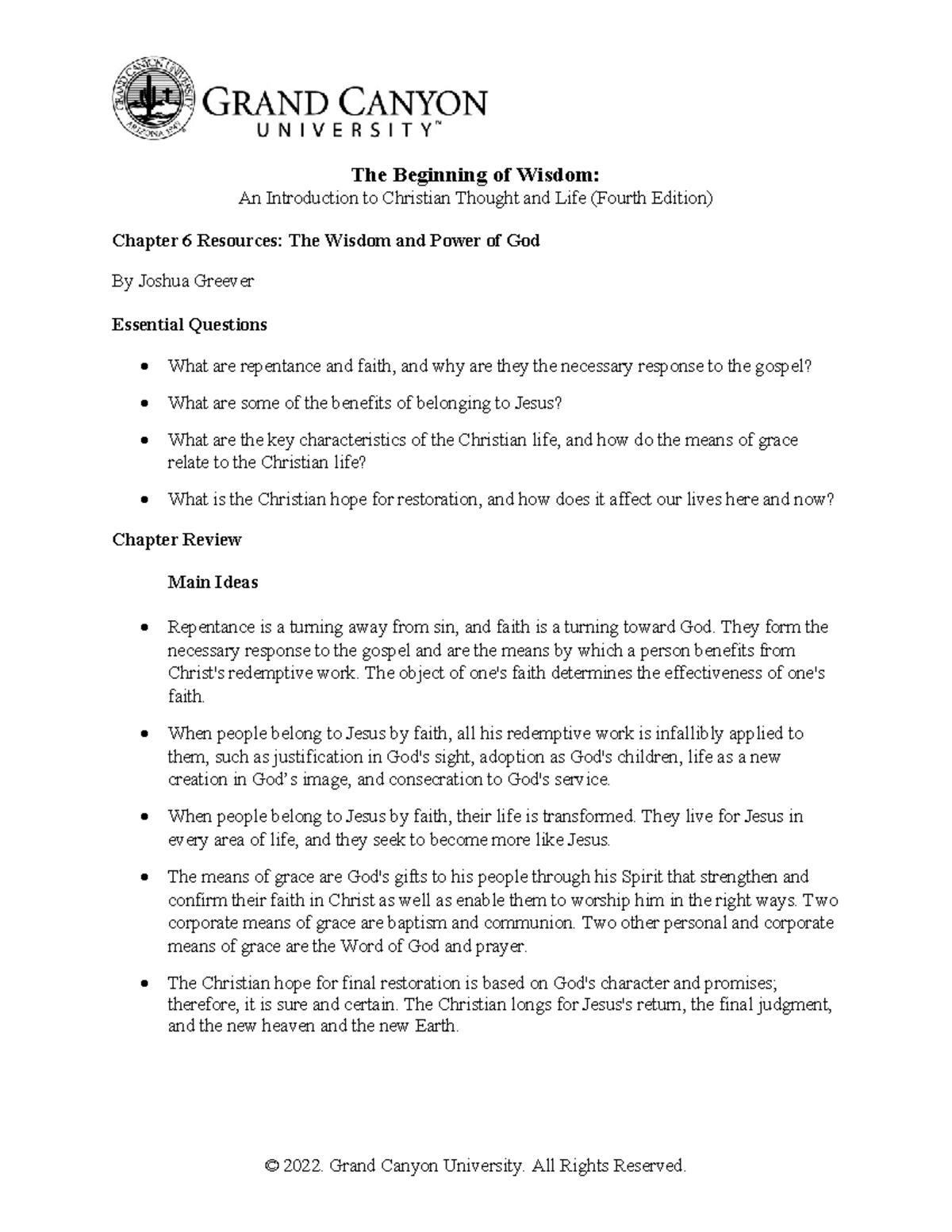 CWV V1 Ch06 The Wisdom And Power Of God Resources - The Beginning of ...