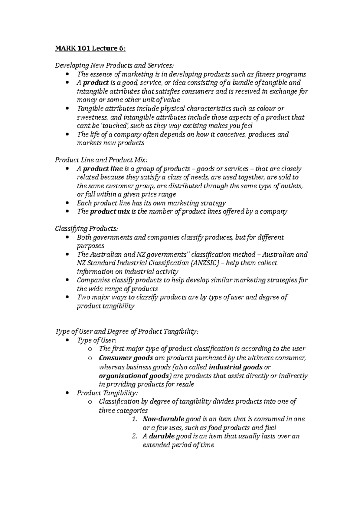 MARK 101 Lecture 6 - MARK 101 Lecture 6: Developing New Products and ...