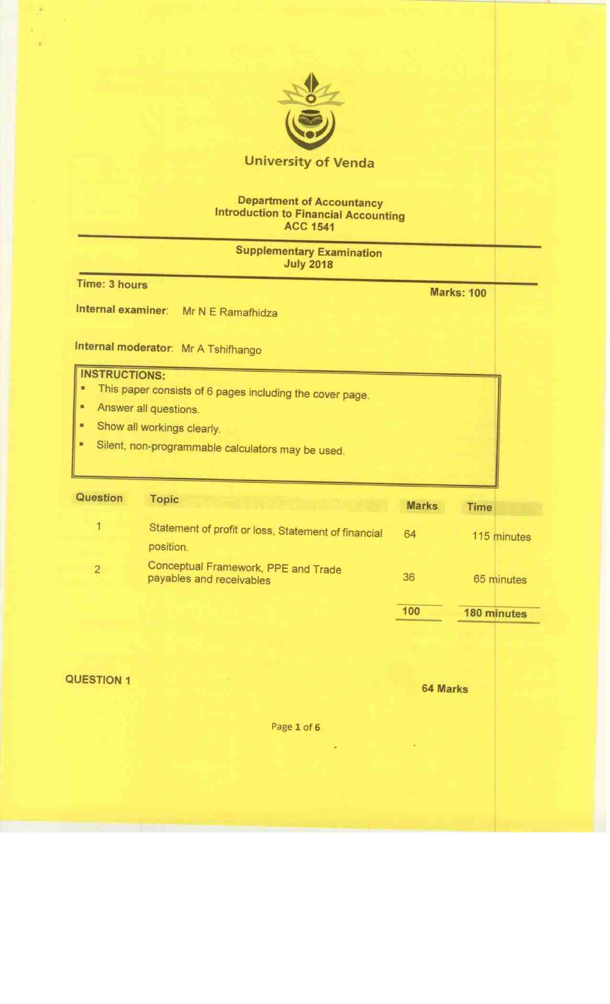 2018 examination question paper for accounting - msbbca - Studocu