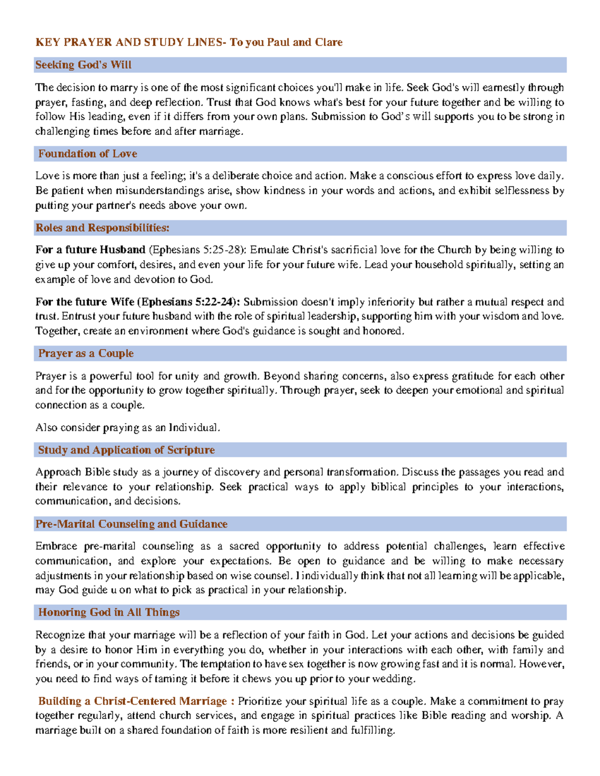 KEY Prayer AND Study Lines - KEY PRAYER AND STUDY LINES- To you Paul ...