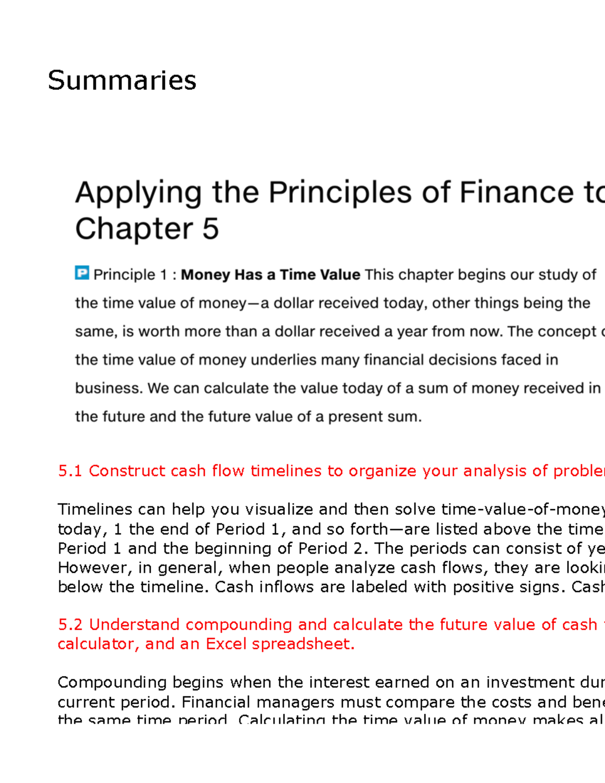 Ch 5 Summary - Financial Management: Principles and Applications - 5 Construct cash flow ...