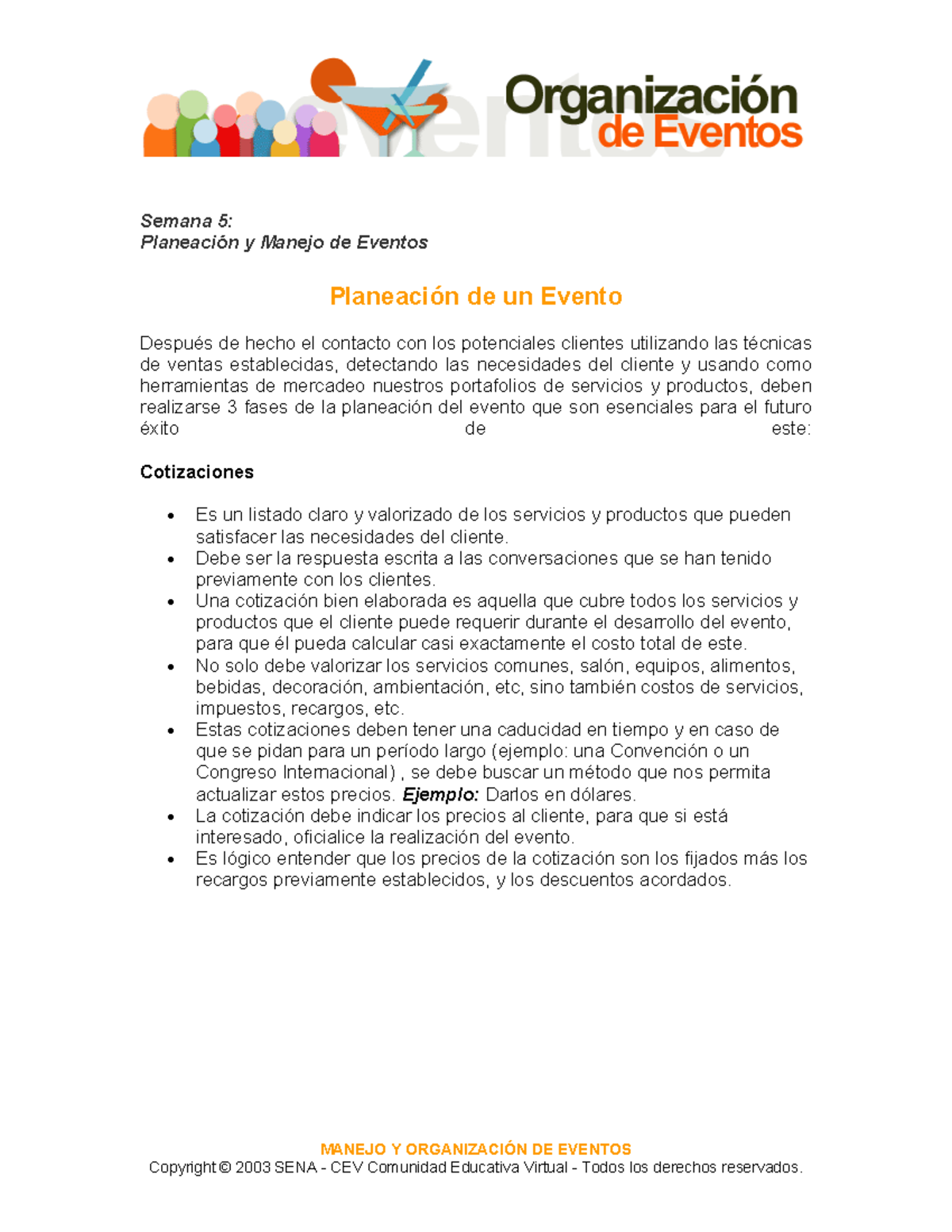 2.1 Planeacion DEL Evento-1 - MANEJO Y ORGANIZACIÓN DE EVENTOS Semana 5: Planeación y Manejo de ...