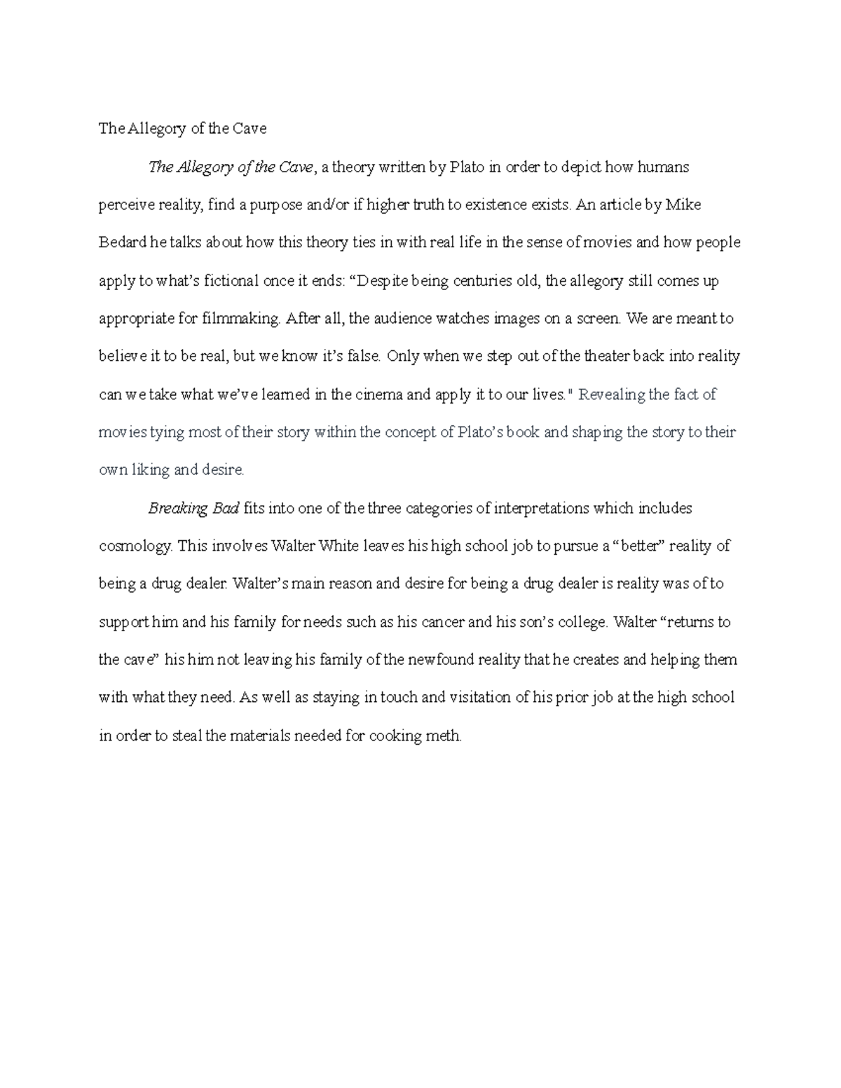 Comp 2 Paper - page assignment - The Allegory of the Cave The Allegory ...