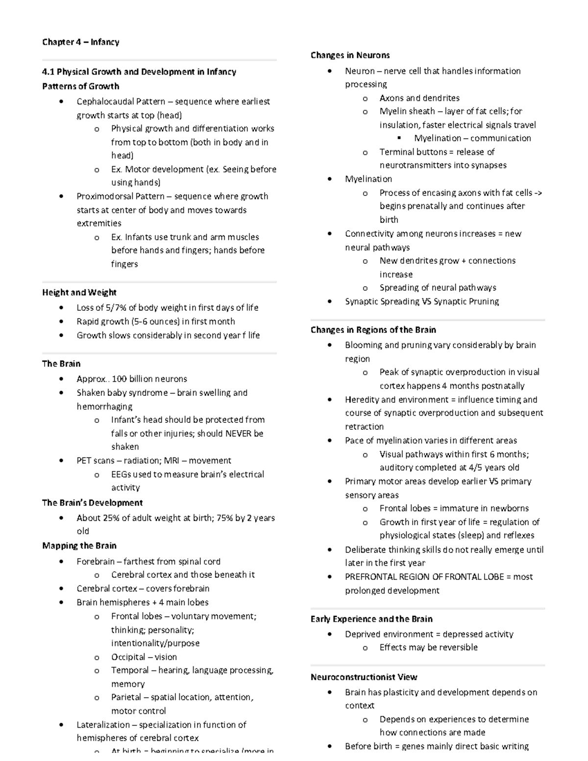 Dev Psych - Infancy Stage - **Chapter 4 – Infancy ** **4 Physical ...