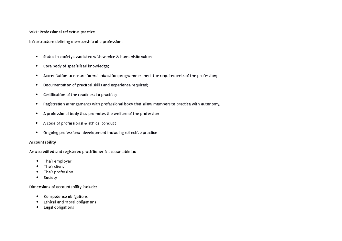 Exam-Revision-Summary - Wk1: Professional reflective practice ...