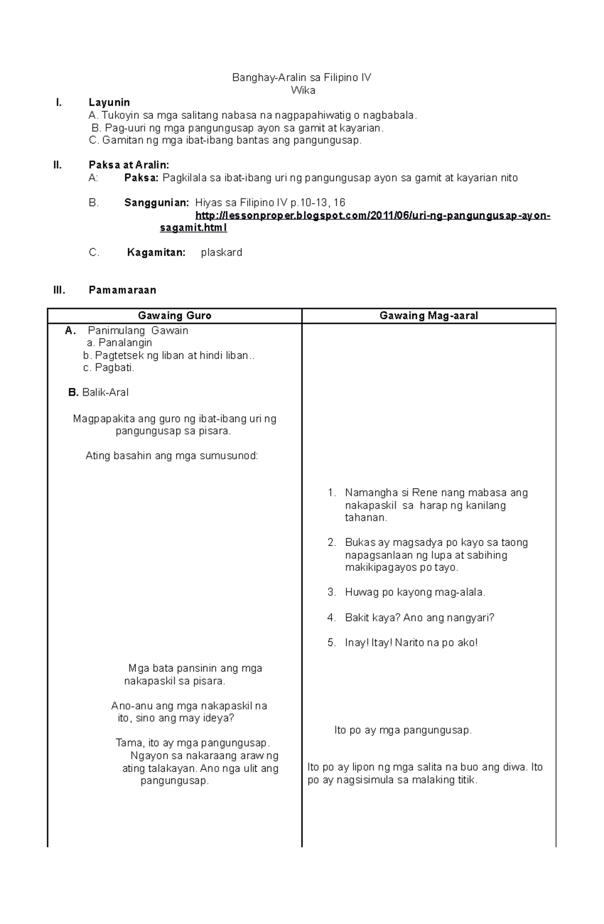 Demo dlp - dlp filipino 1 - Banghay-Aralin sa Filipino IV Wika I ...