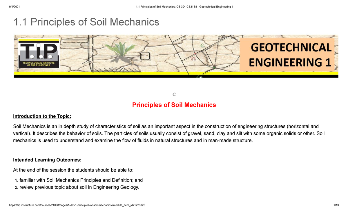 1.1 Principles of Soil Mechanics CE 304-CE31S8 - Geotechnical Engineering 1 - 1 Principles of ...