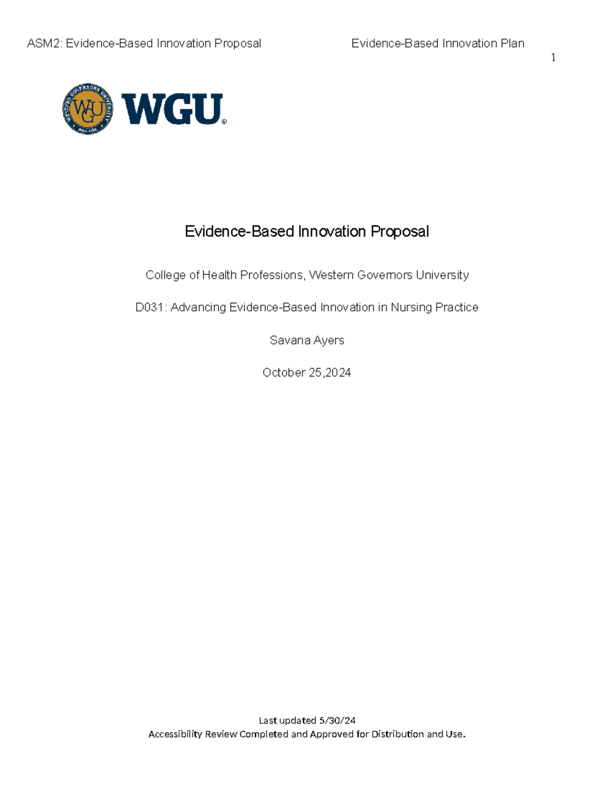 Evidence-Based Innovation Plan D031 1 - 1 Evidence-Based Innovation ...