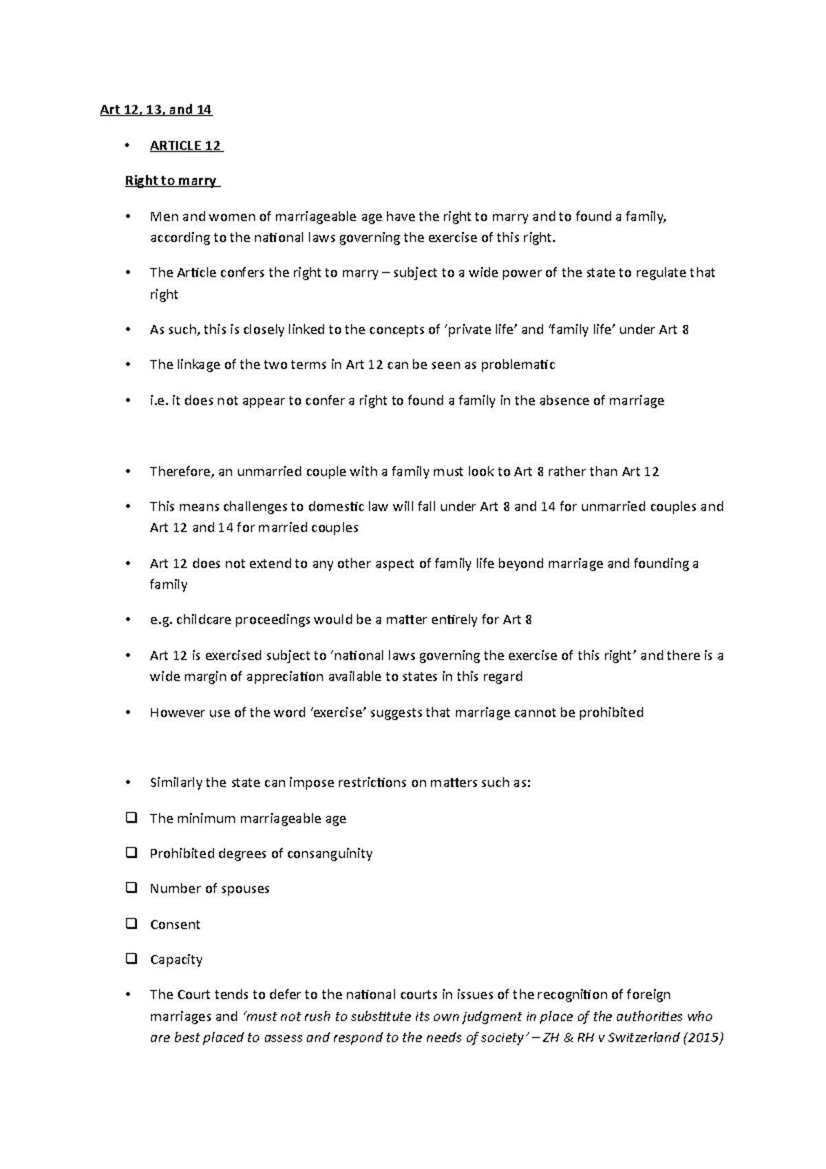 Human rights act - Art 12, 13 and 14 - Art 12, 13, and 14 - ARTICLE 12 ...