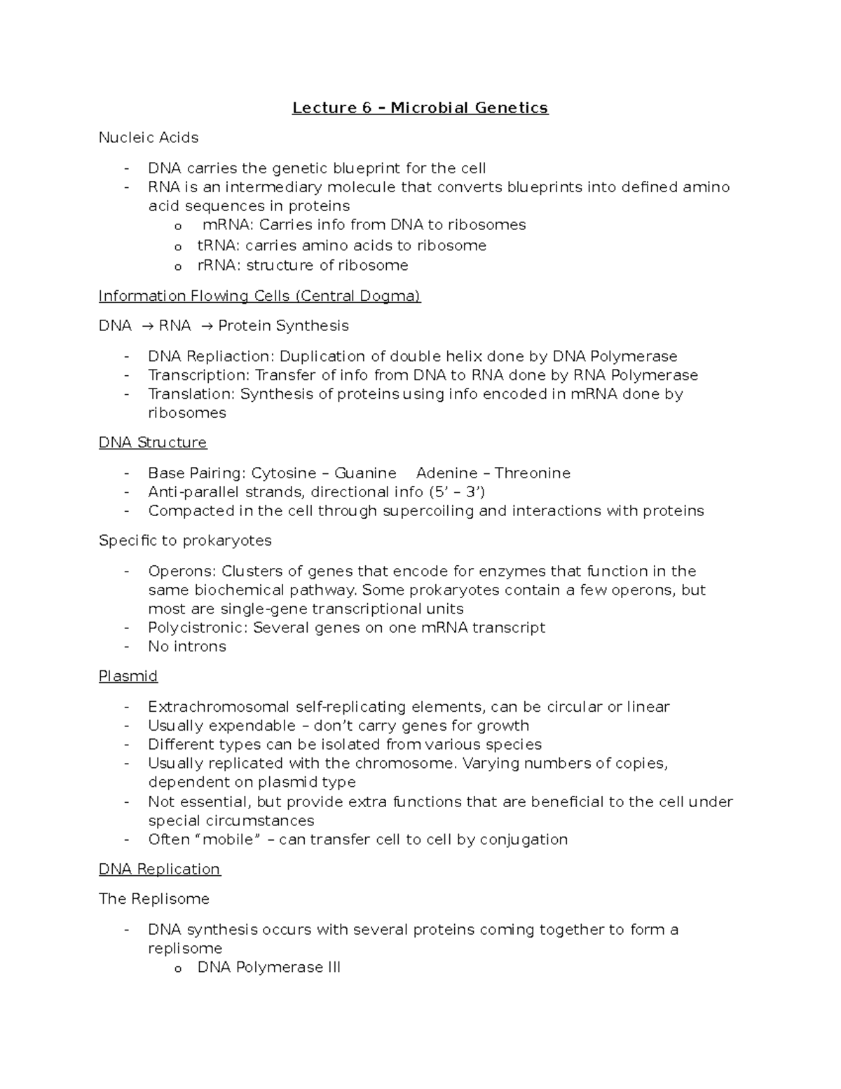 Microbial Genetics - Lecture 6 – Microbial Genetics Nucleic Acids - DNA ...