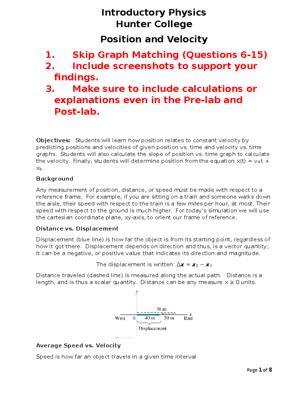 001 One Dimensional Motion - Introductory Physics Hunter College ...