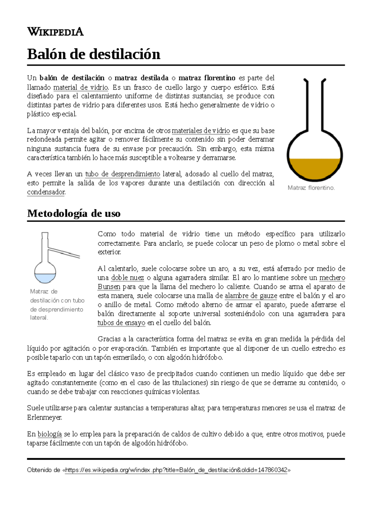 Balón de destilación - descripción - Matraz florentino. Matraz de ...