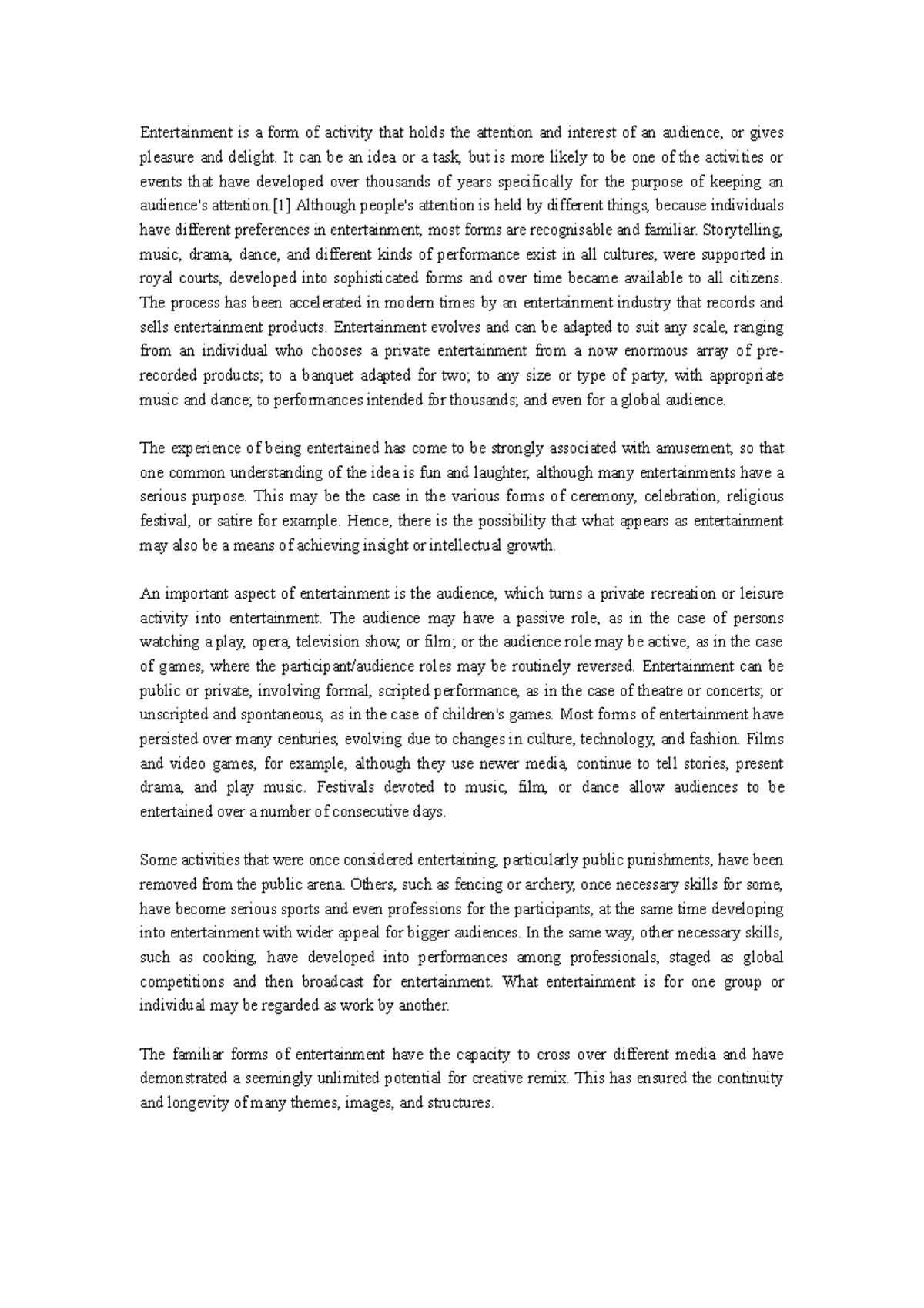 Entertaining Lecture Notes - Entertainment is a form of activity that ...