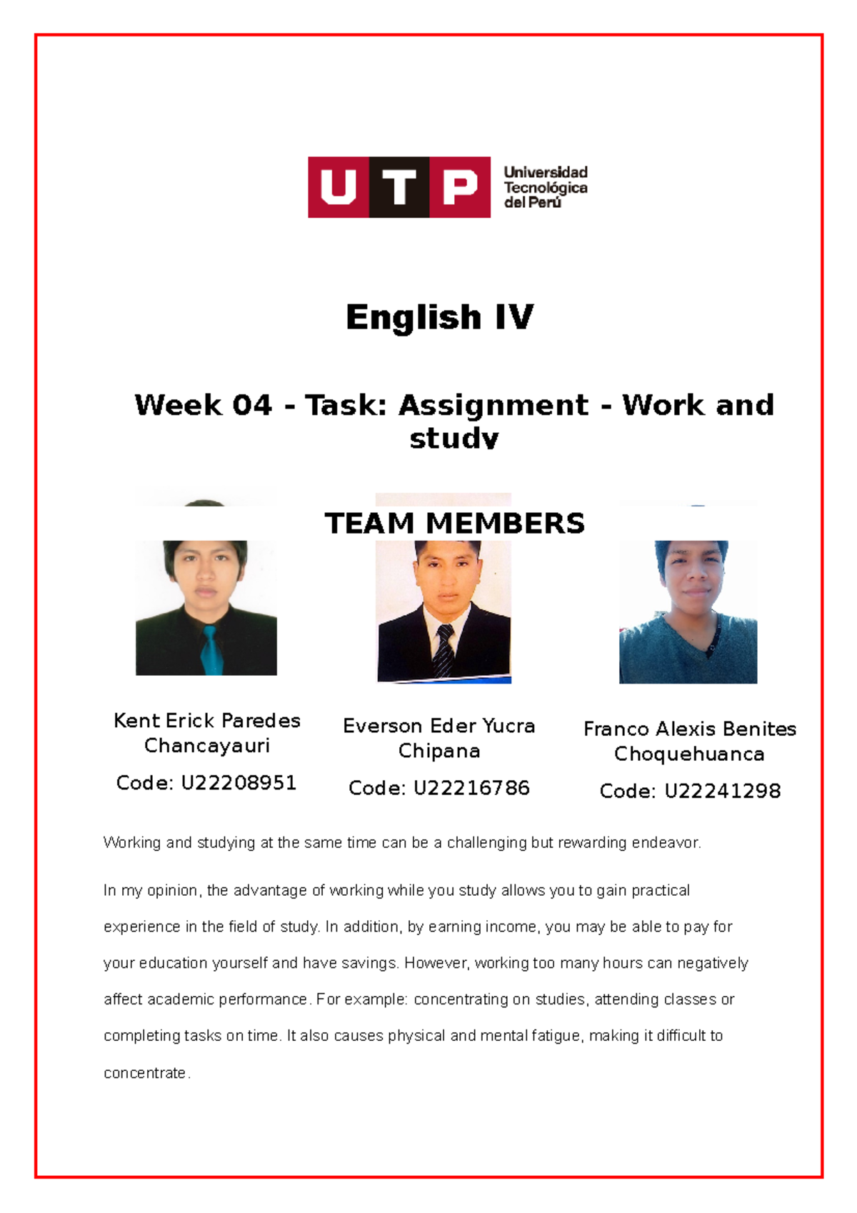 Week 04 Work and study - semana 4 - Ingles IV - UTP - Studocu