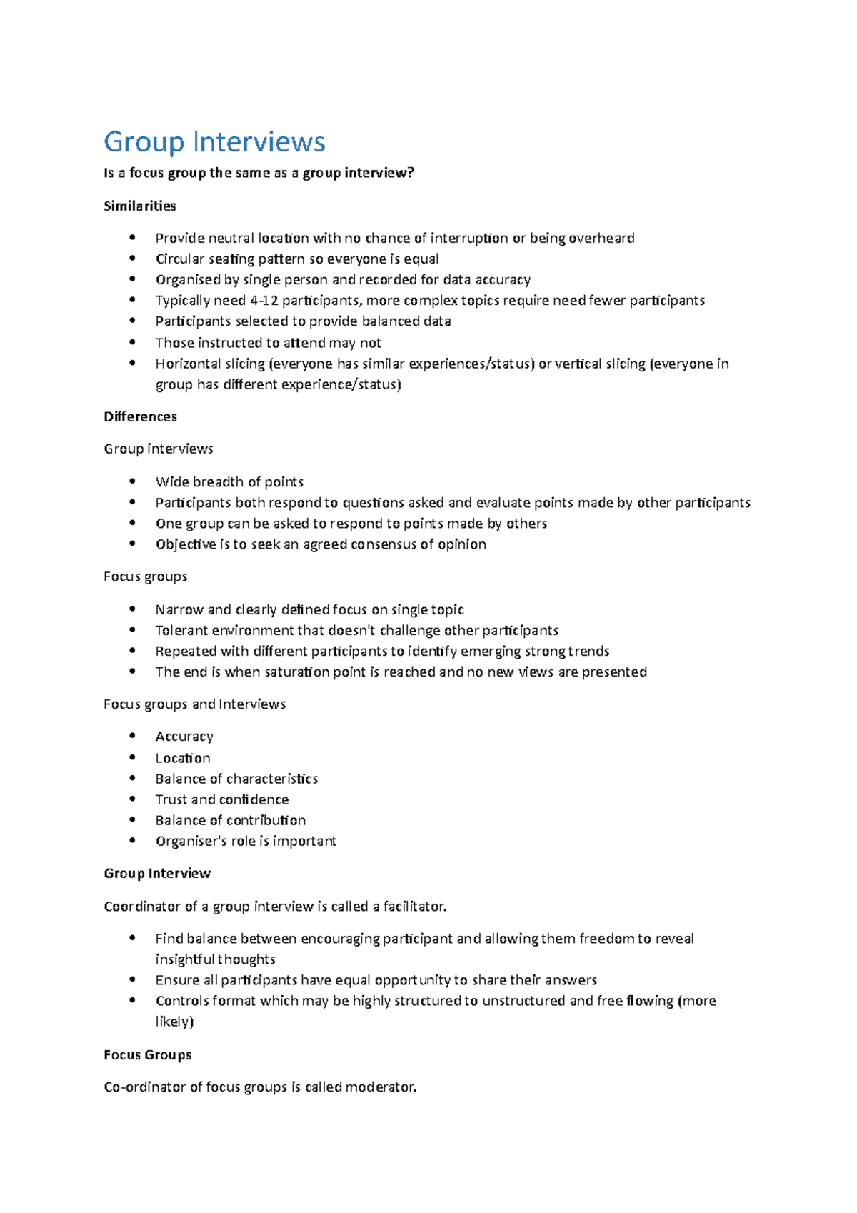 Lecture 17- group interviews - Group Interviews Is a focus group the ...