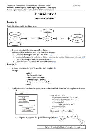 TD2 - FICHE DE TD N° 2 – OCL - Université des Sciences et de la Technologie d’Oran – Mohamed ...