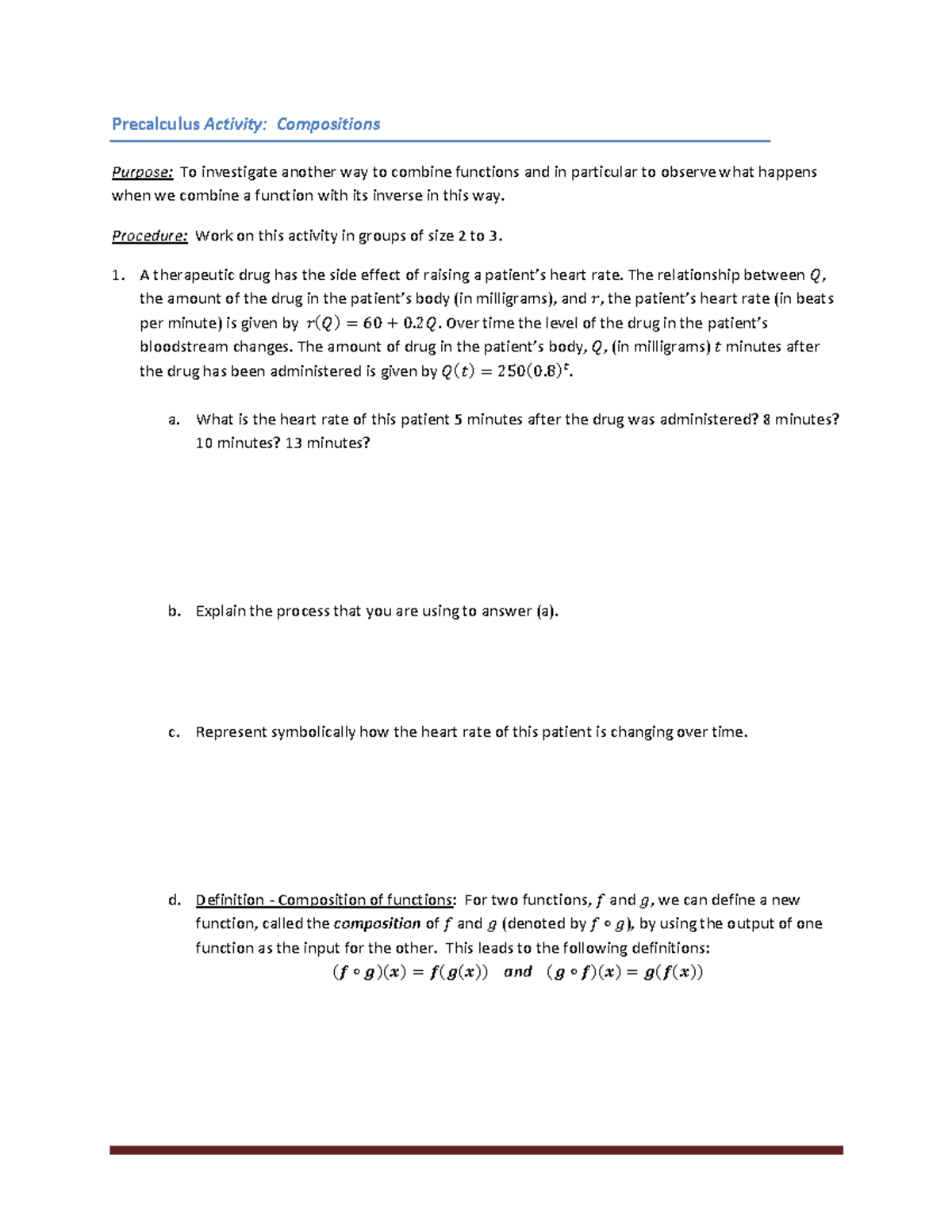 Algebra GA 2a-Composition - Precalculus Activity: Compositions Purpose ...