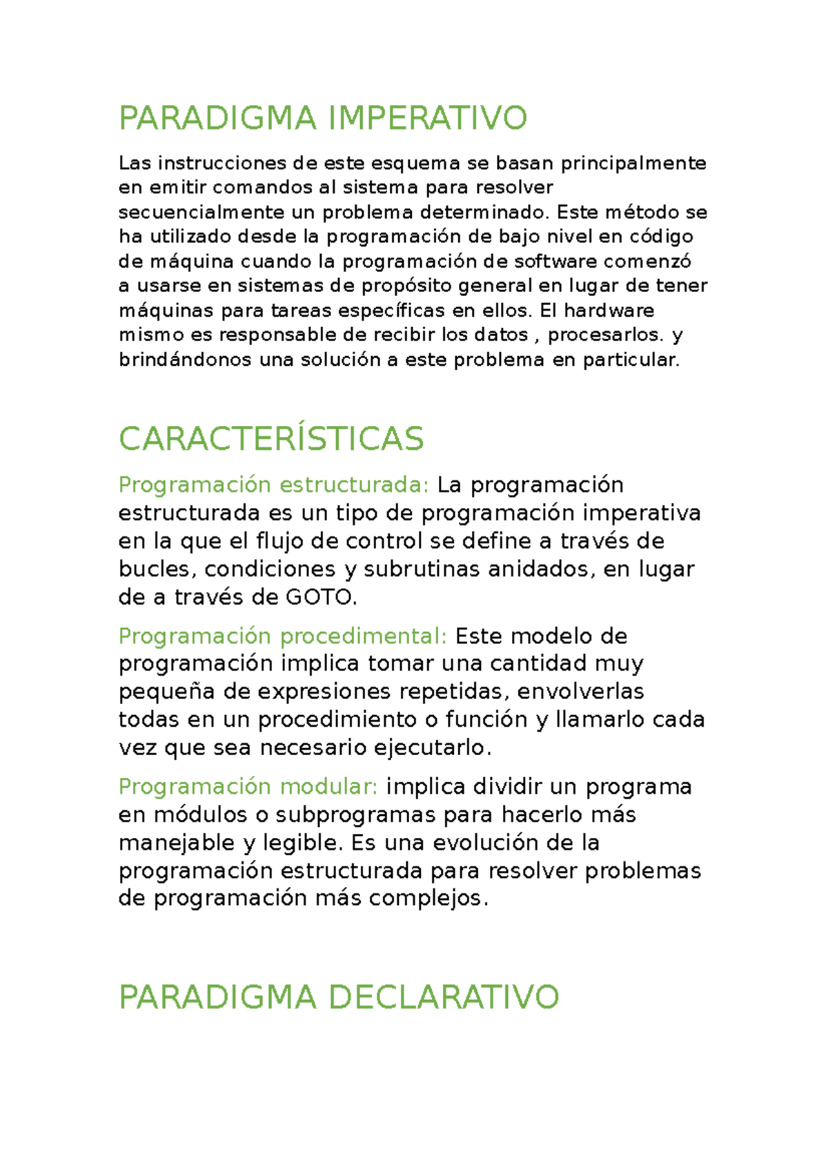Tipos de paradigmas - PARADIGMA IMPERATIVO Las instrucciones de este ...