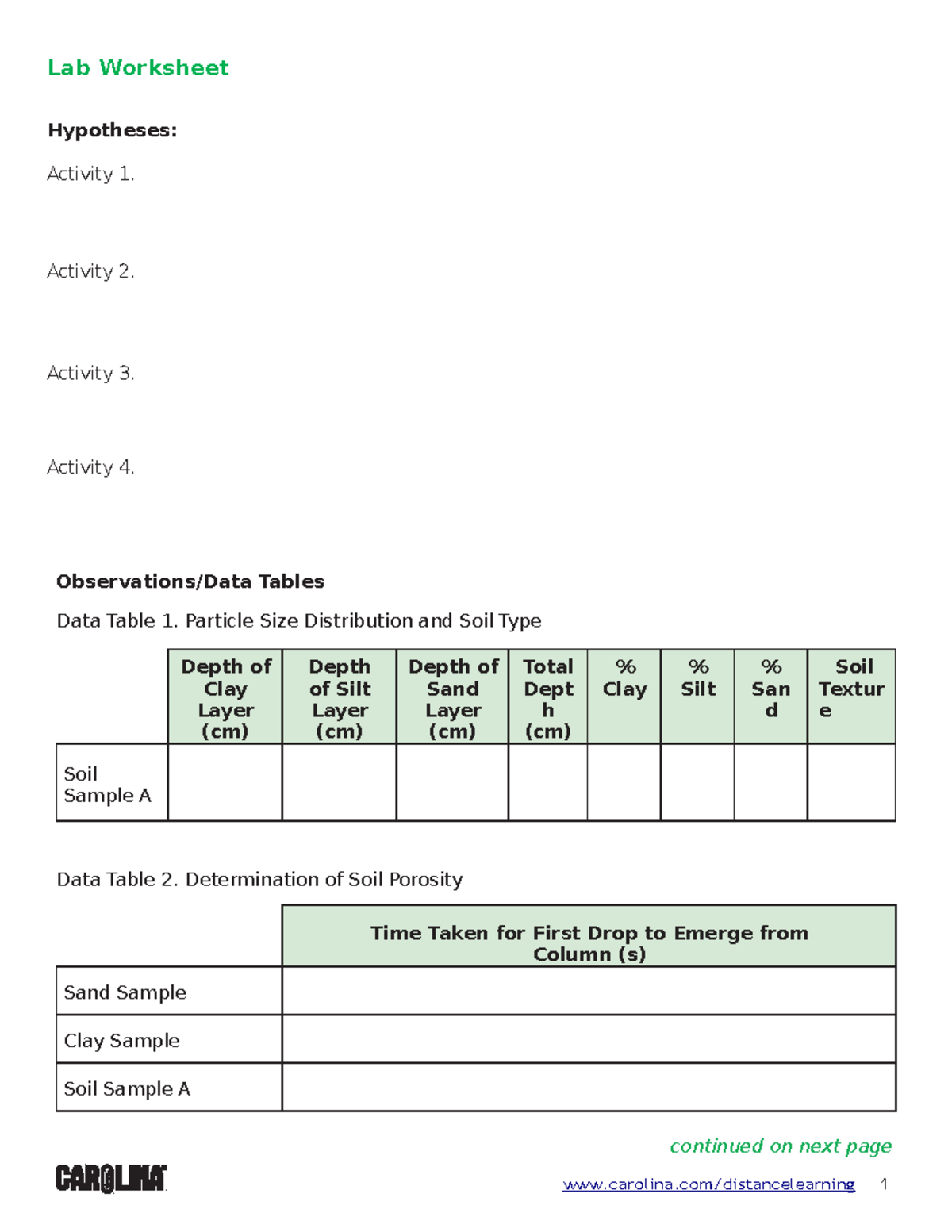Week Two Lab Worksheet Soil Properties - Lab Worksheet Hypotheses ...