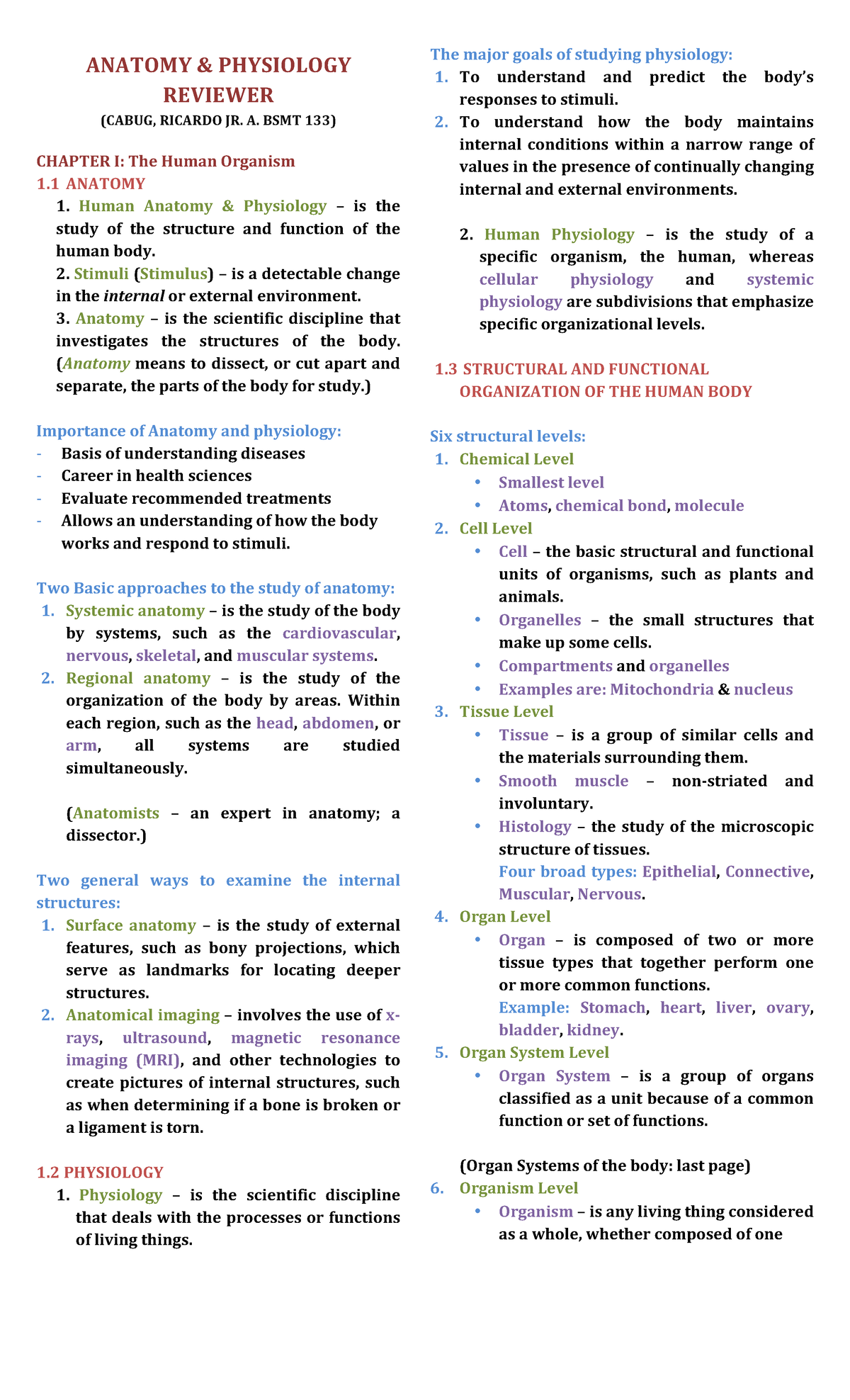 Anaphy-Chapter-1 - Anaphy Reviewer - ANATOMY & PHYSIOLOGY REVIEWER ...