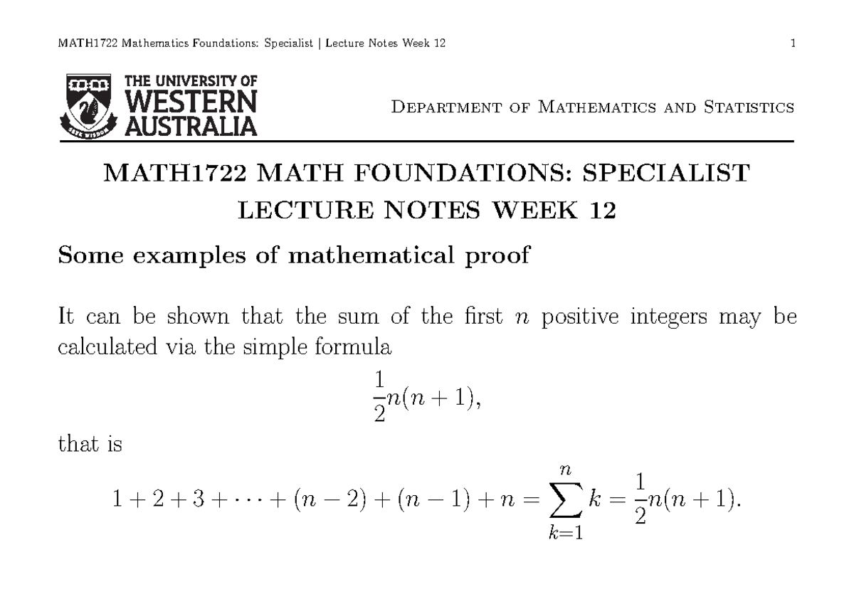 Week 12 Lecture Notes - The item is debunked, please ignore ...